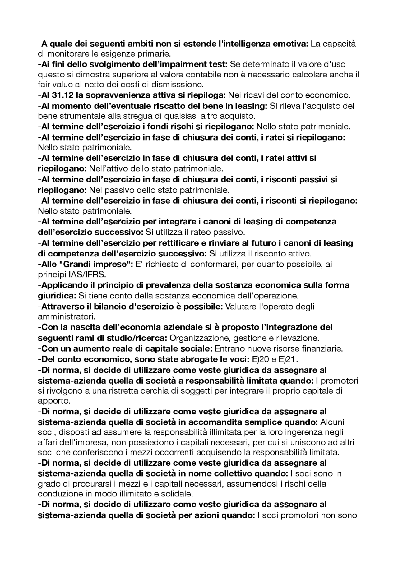 Metodologie E Determinazioni Quantitative Dazienda Test Docsity