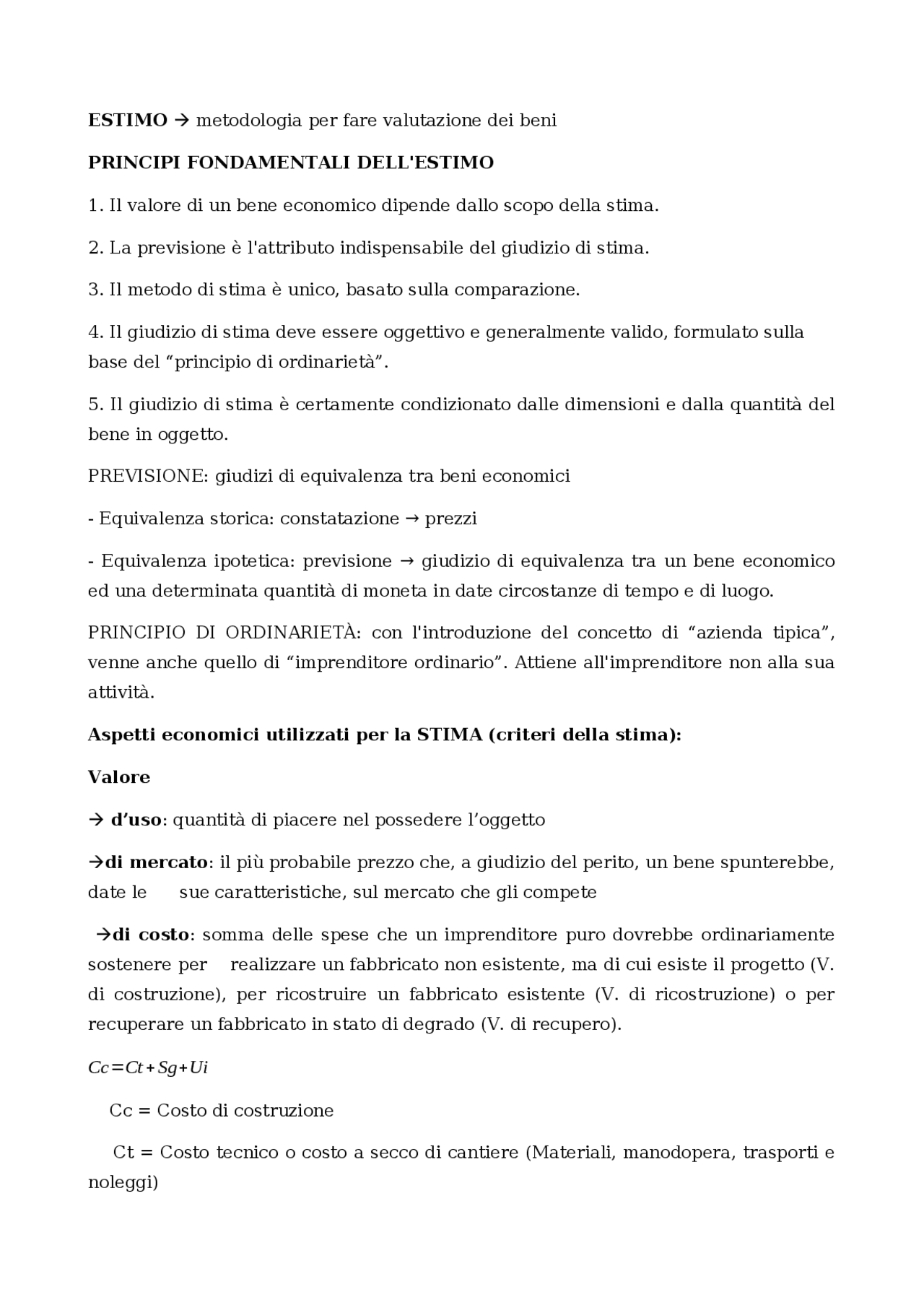 Sintesi Estimo Ingegneria Schemi E Mappe Concettuali Di Estimo Docsity