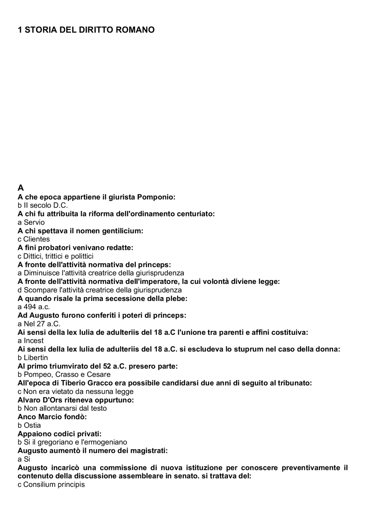 Esame Storia Del Diritto Romano Unipegaso Docsity