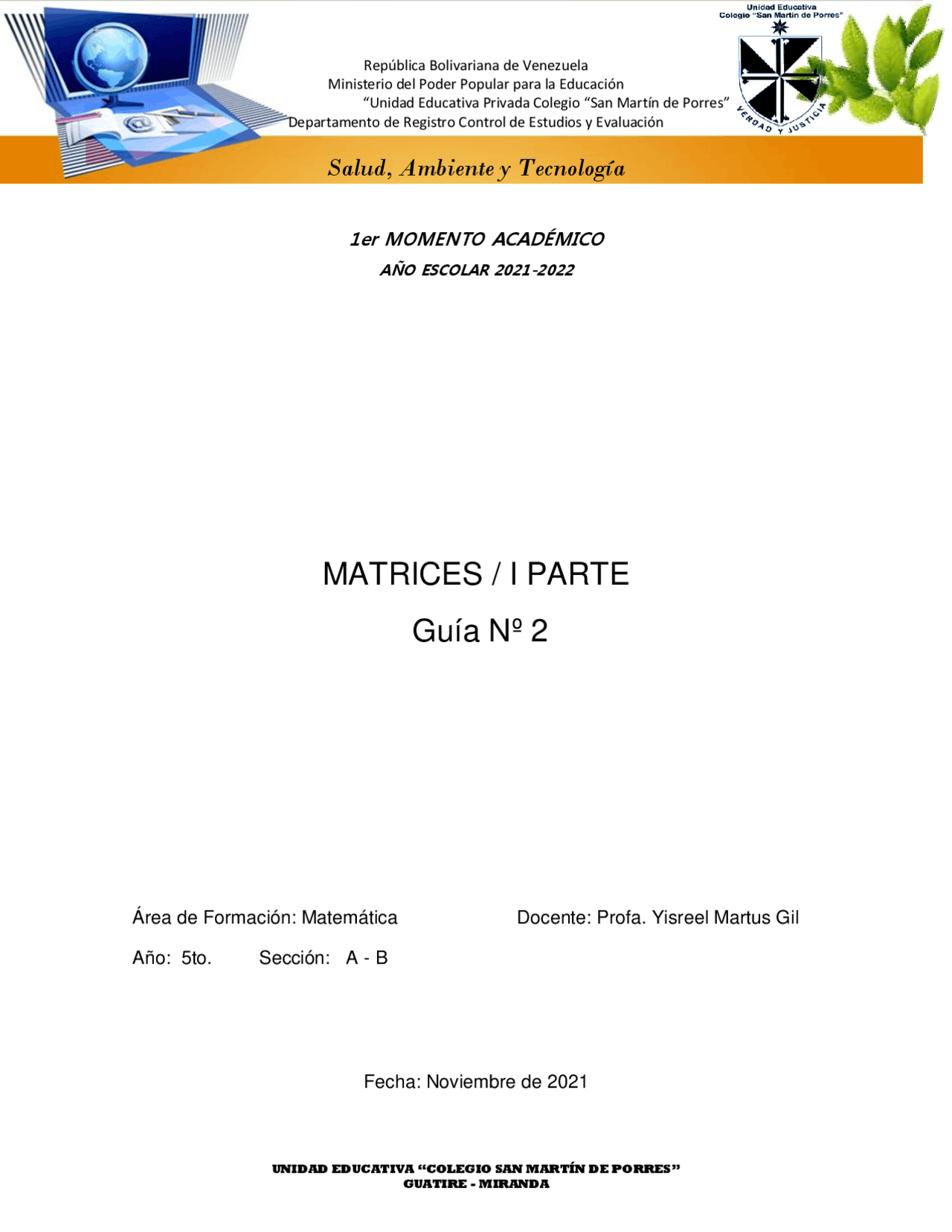 Matemáticas Matrices Guia Parte 1 Docsity