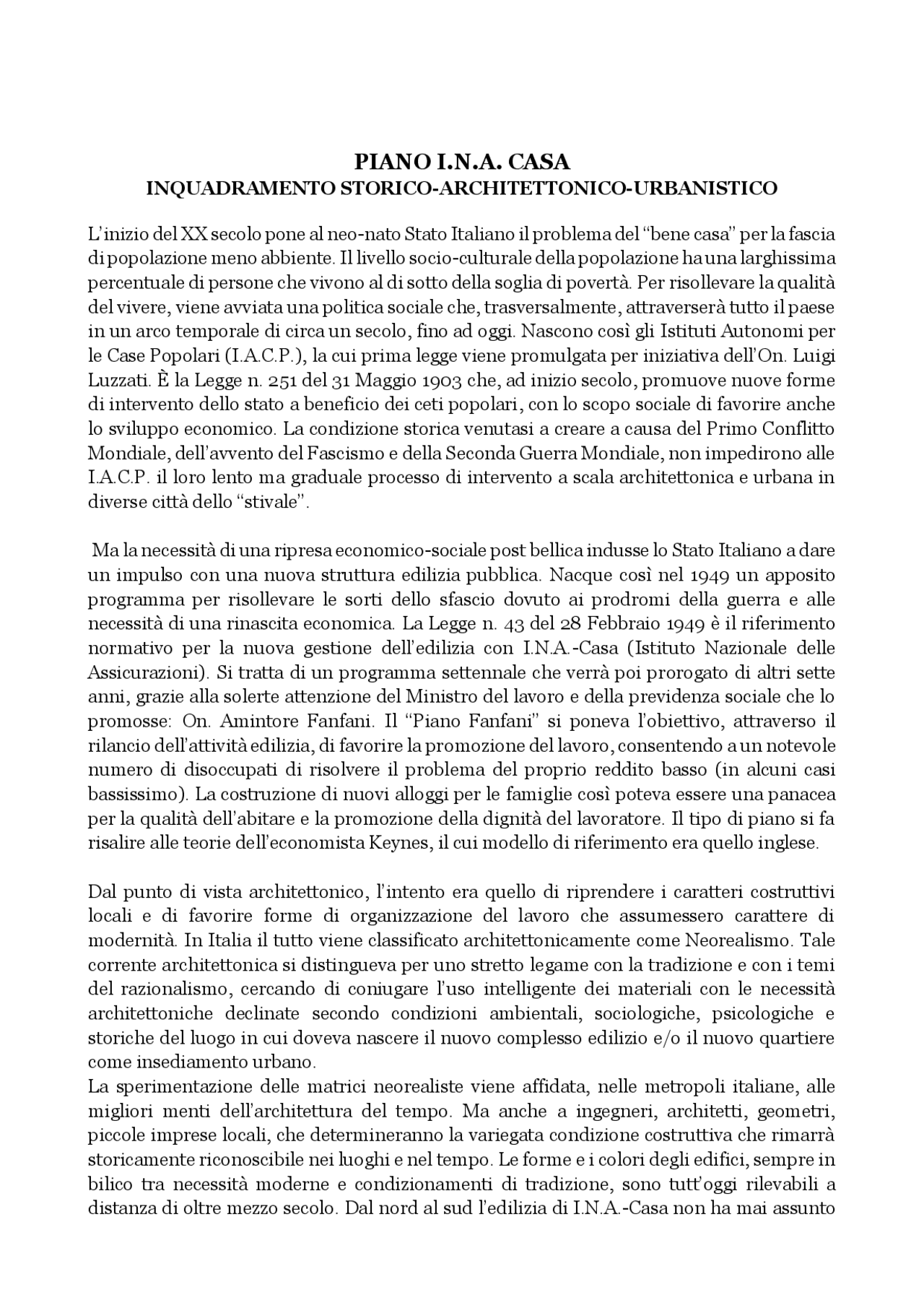 Ricerca Piano Ina - Casa - Docsity