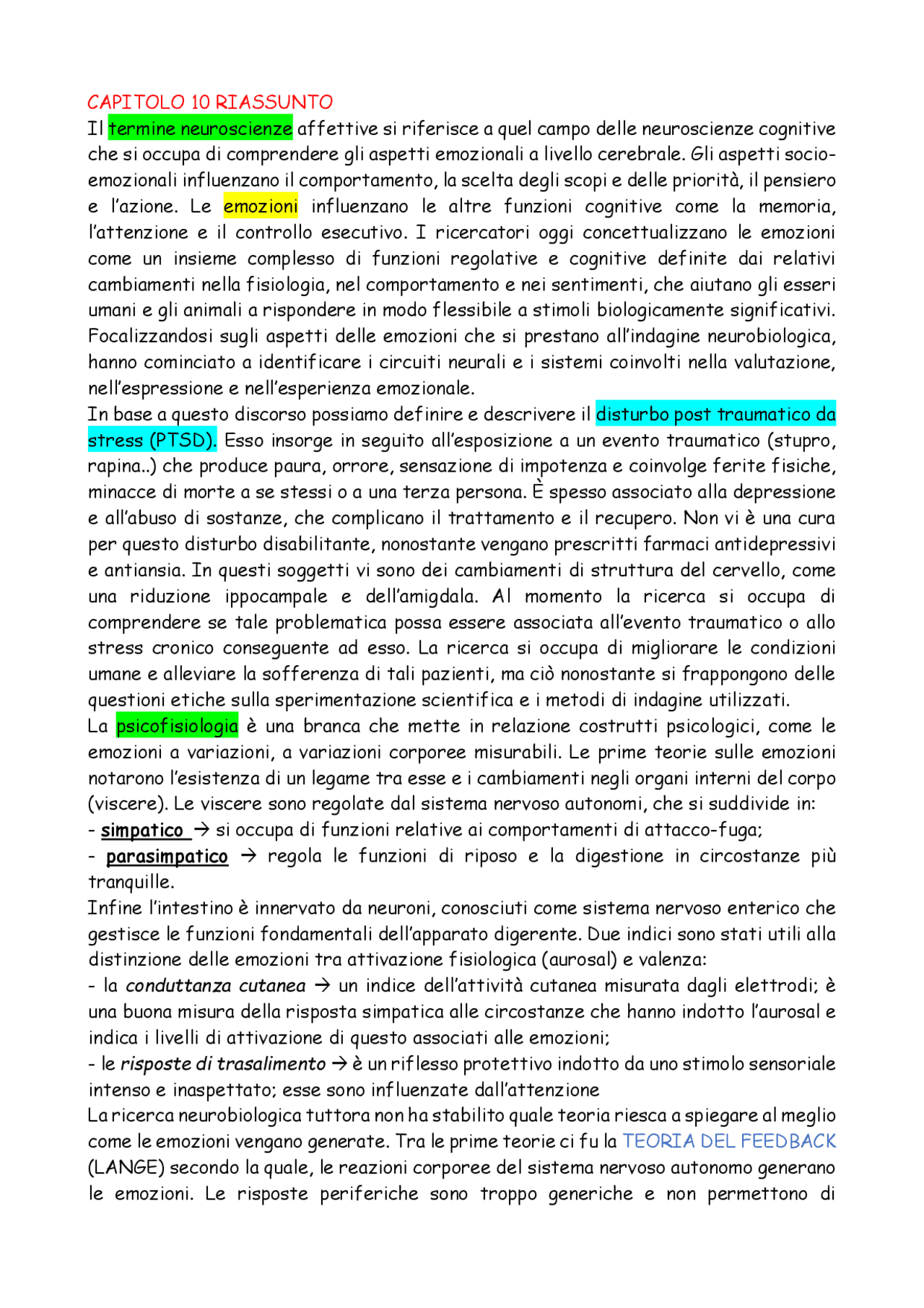 Psicobiologia Capitolo 10 Docsity
