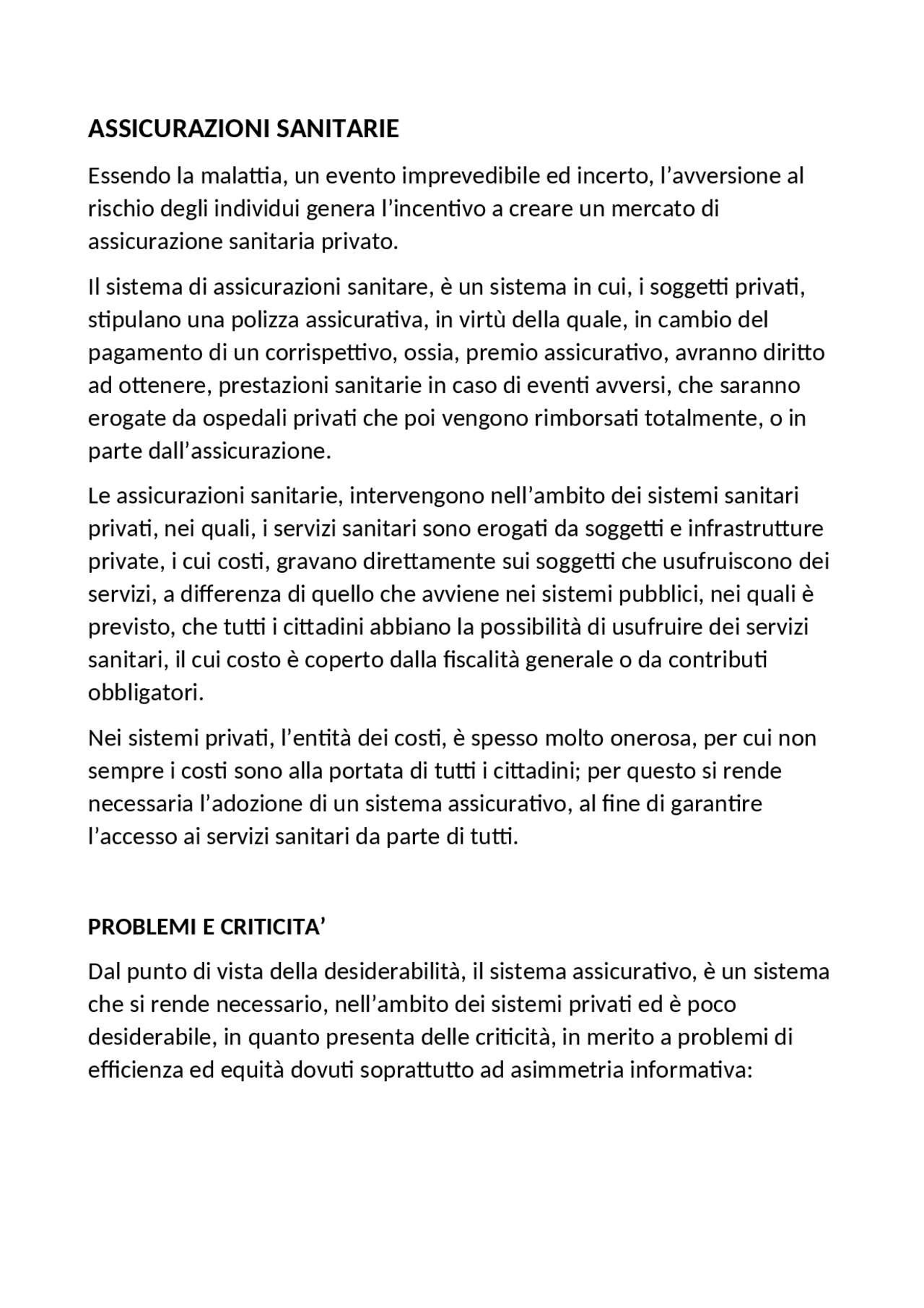 Assicurazioni Sanitarie Docsity