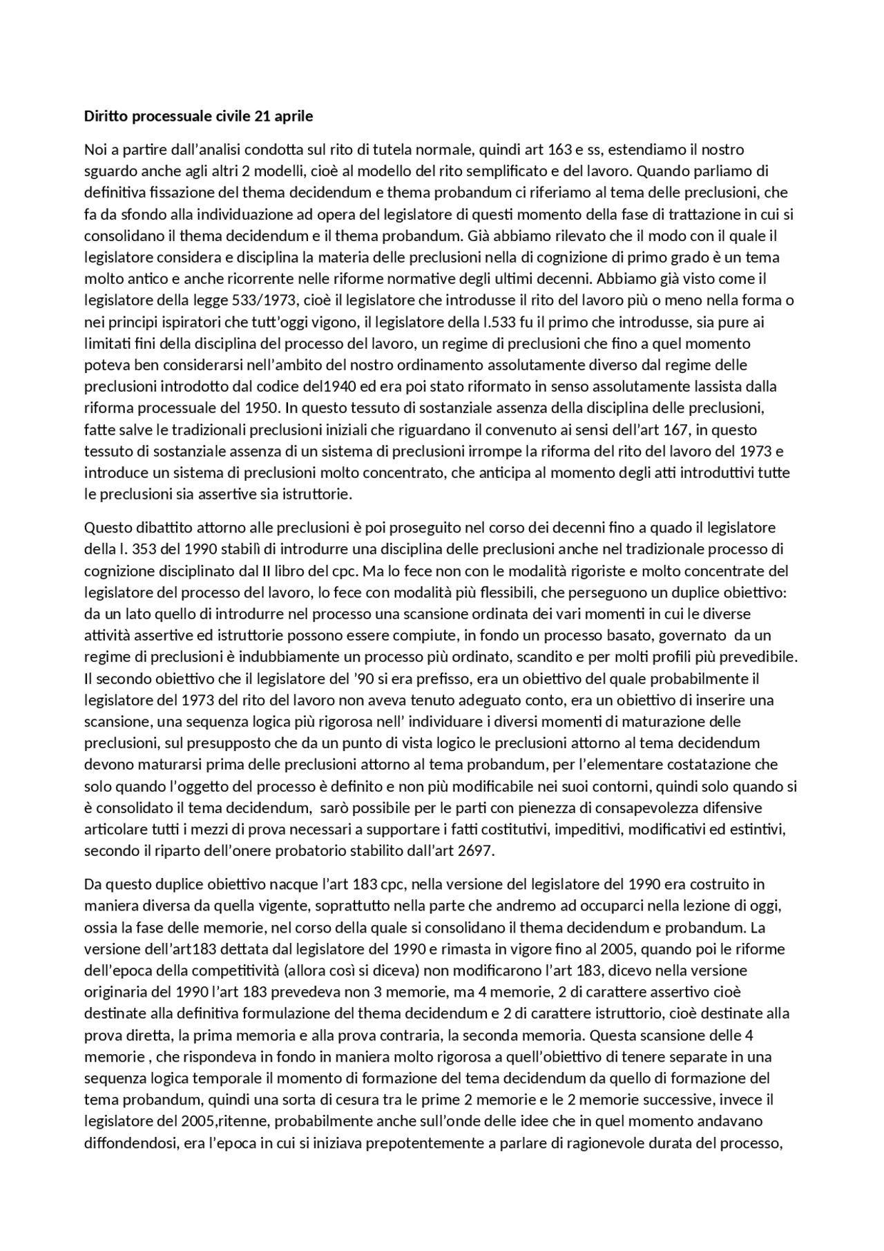 Appunti Di Una Lezione Di Procedura Civile Docsity
