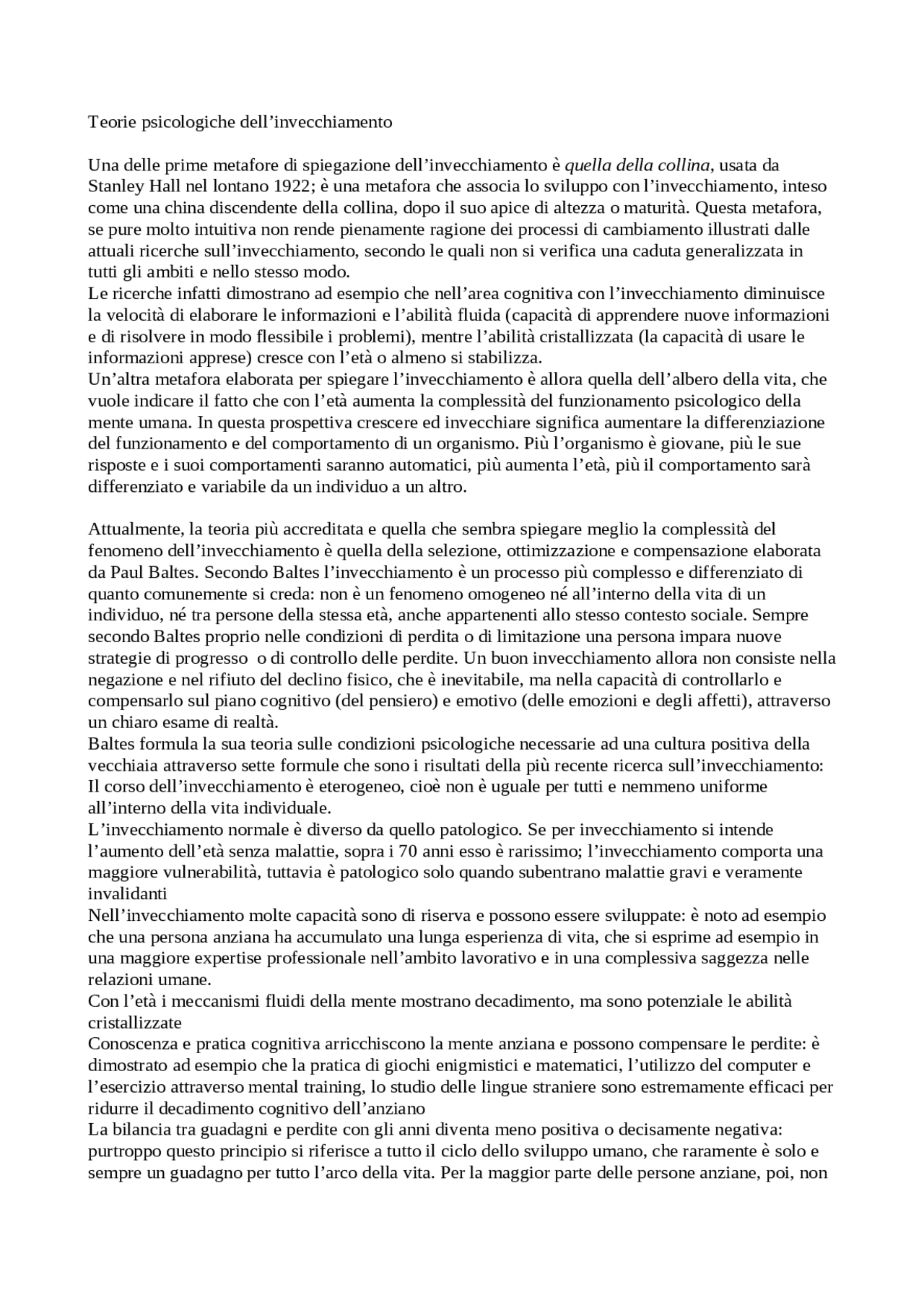 Teorie Invecchiamento Docsity