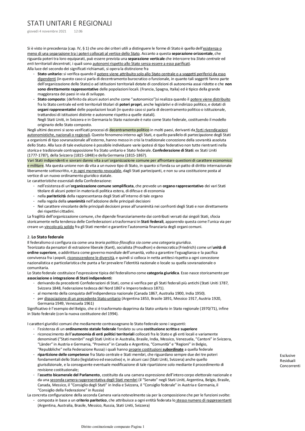 Gli stati unitari e regionali - Docsity