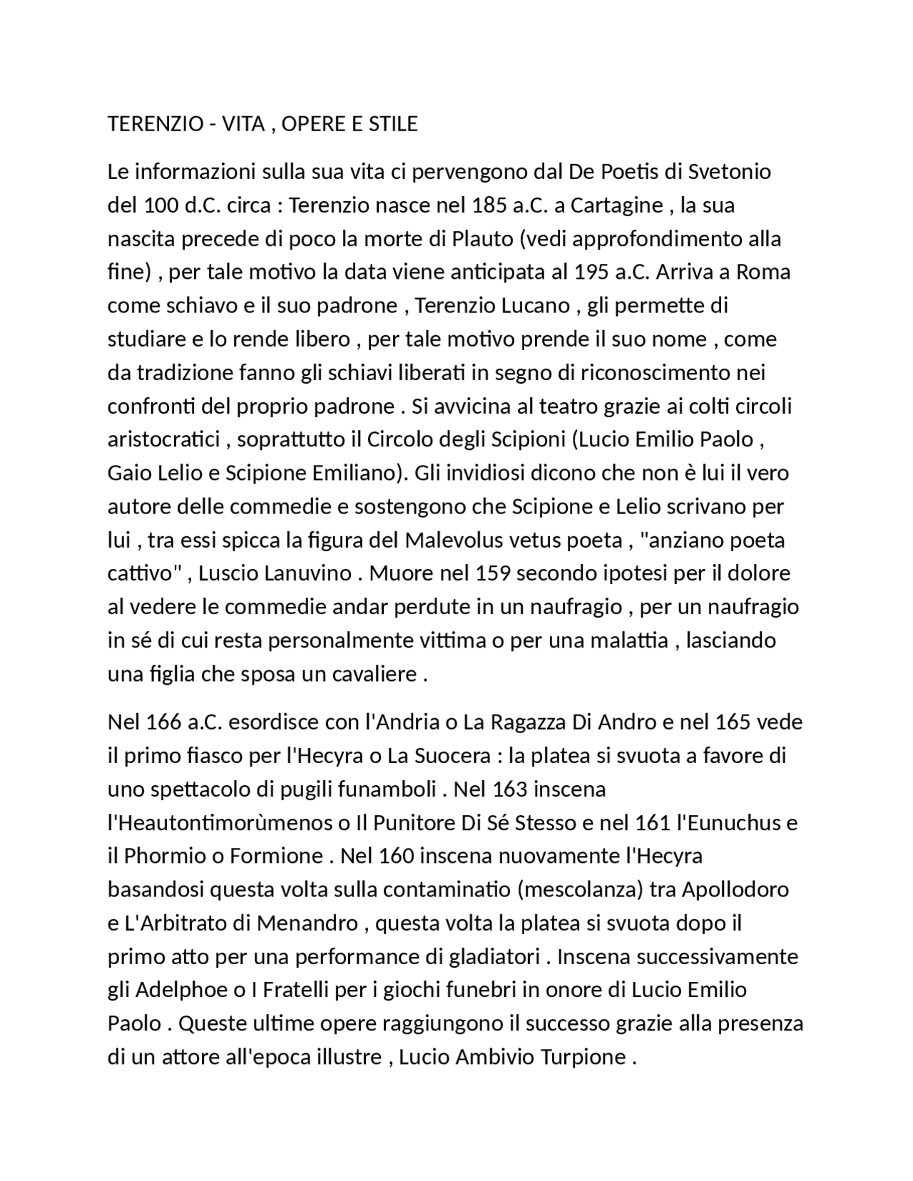 Terenzio Vita Opere E Stile E Plauto Docsity