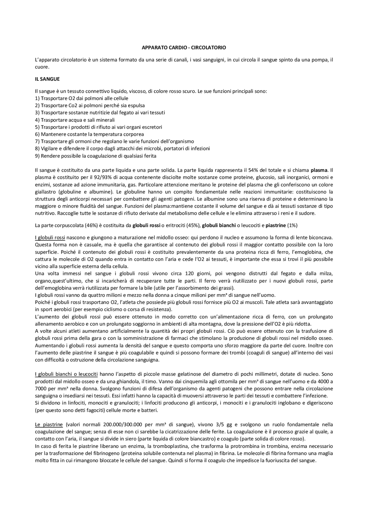 Apparato Cardiocircolatorio Docsity
