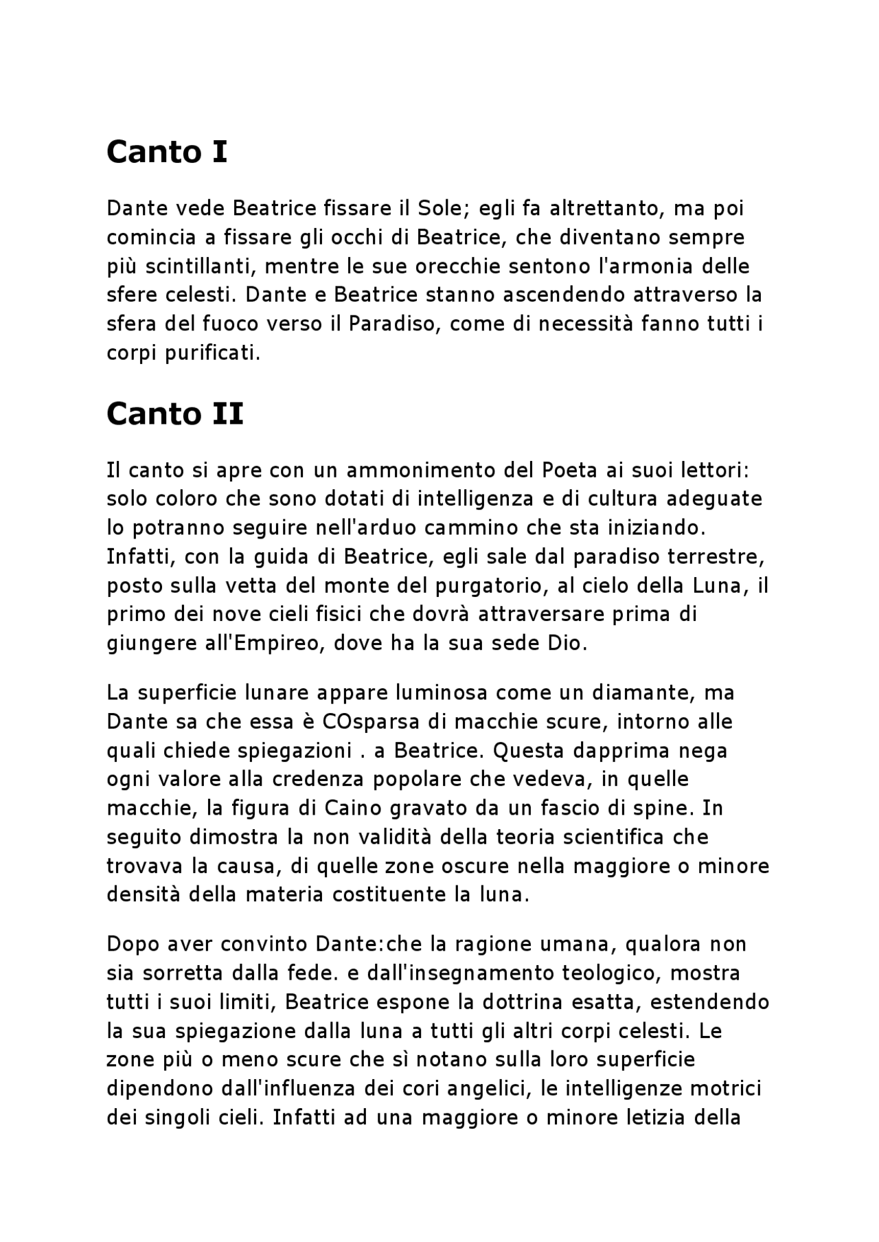 Riassunto Canti Paradiso Docsity