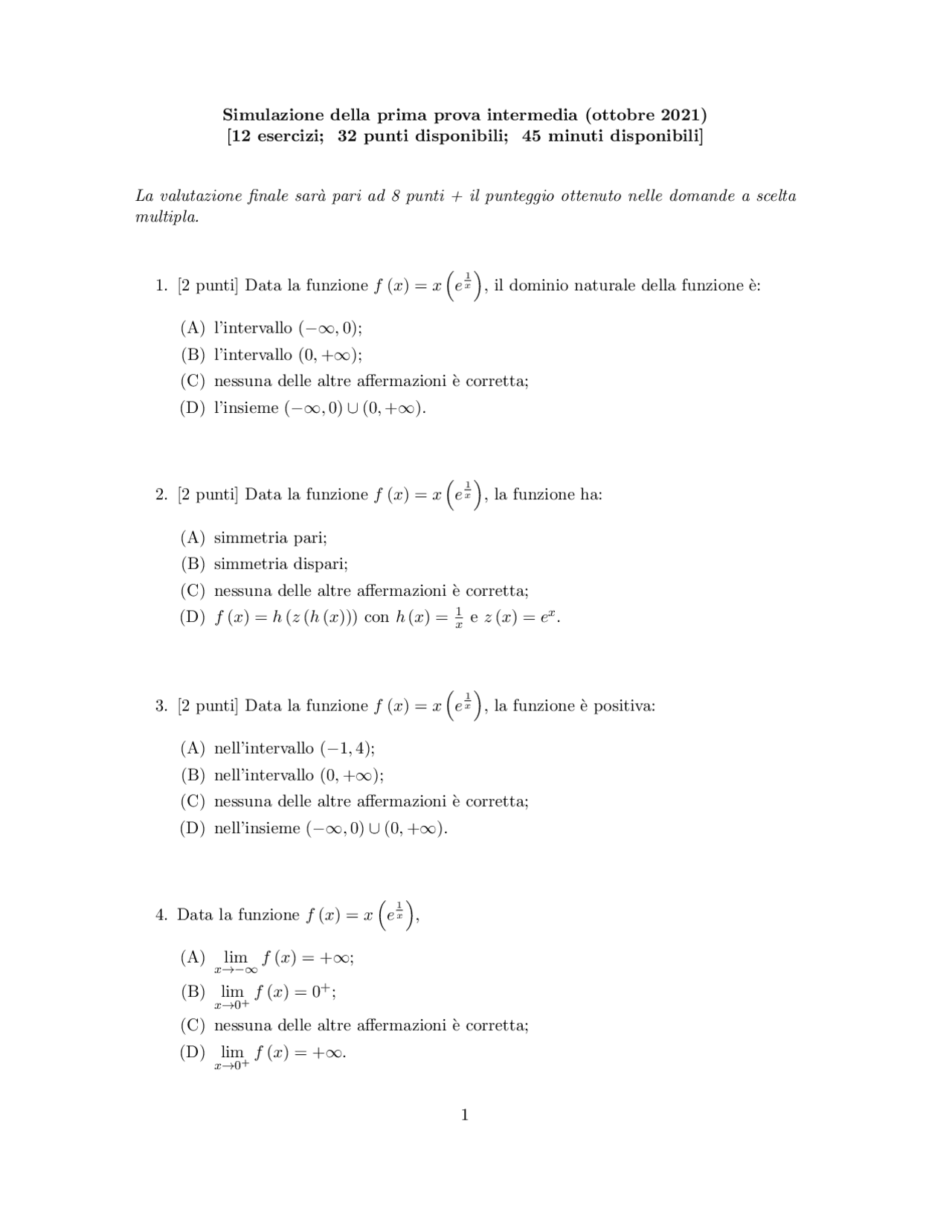 Simulazione Desame Matematica Docsity