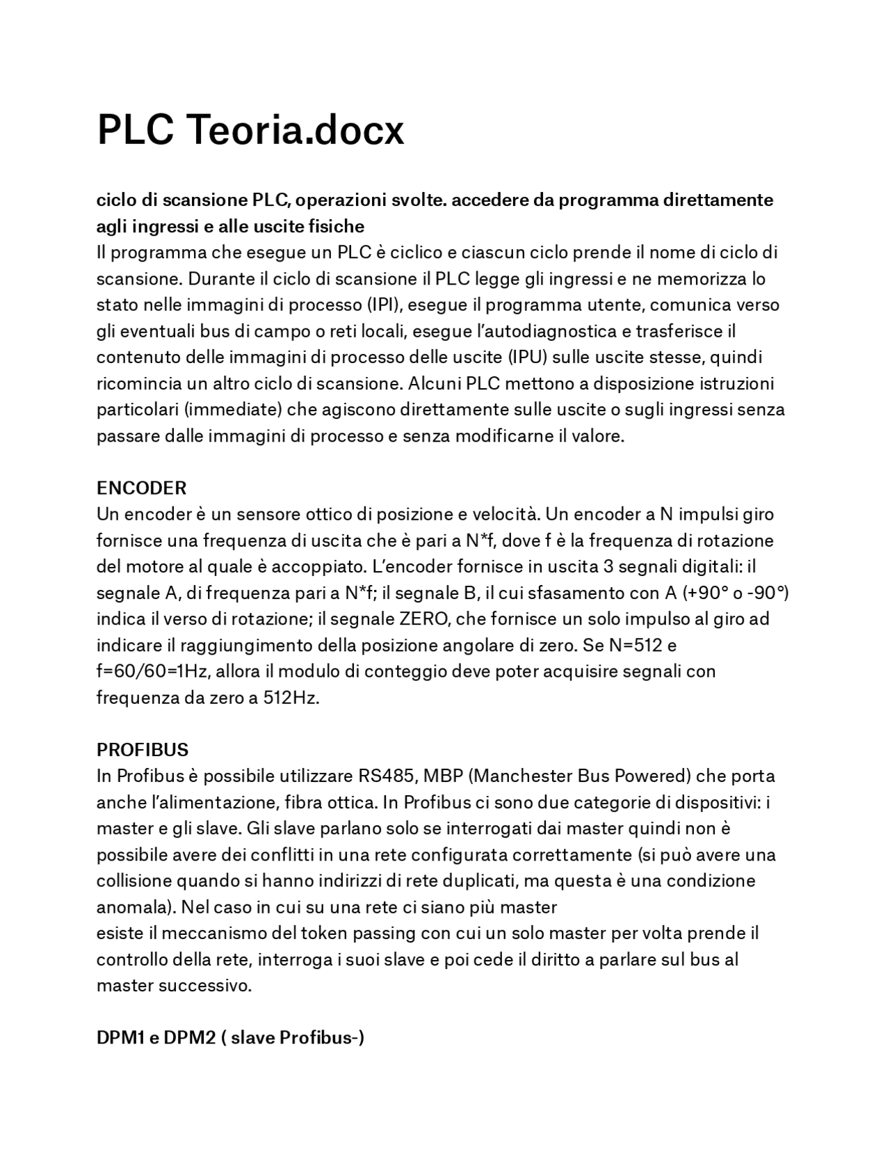 Riassunto programmazione in PLC - Docsity