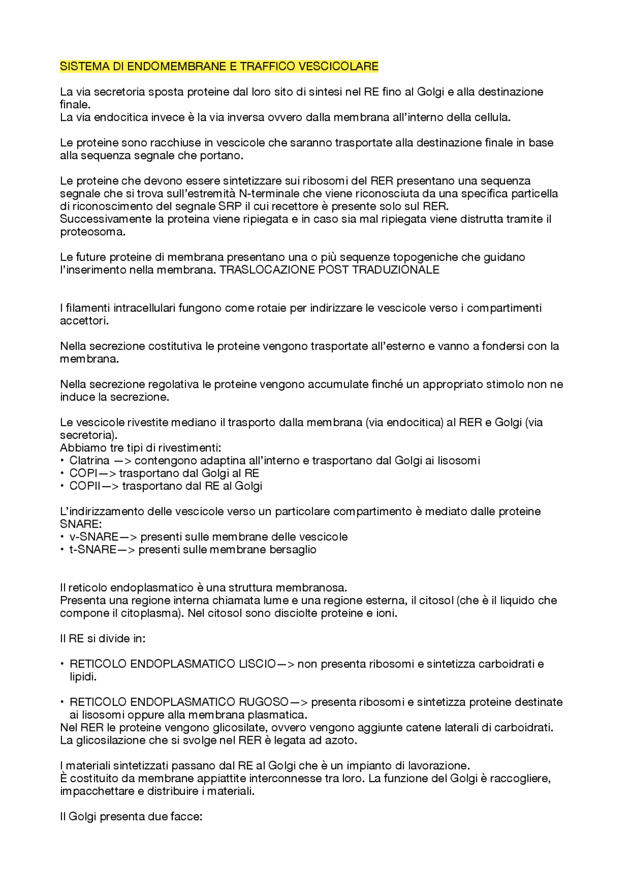 Traffico Vescicolare Docsity
