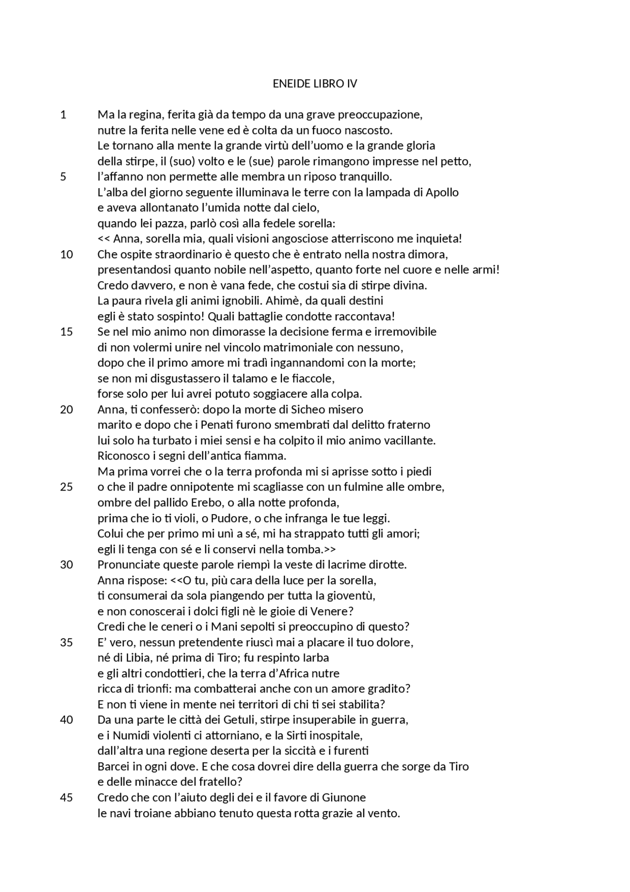 Traduzione libro IV Eneide - Docsity