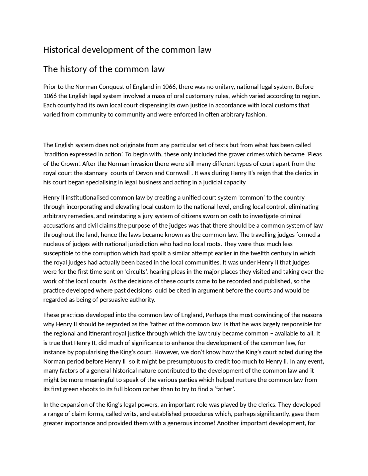 The history of the common law - Docsity