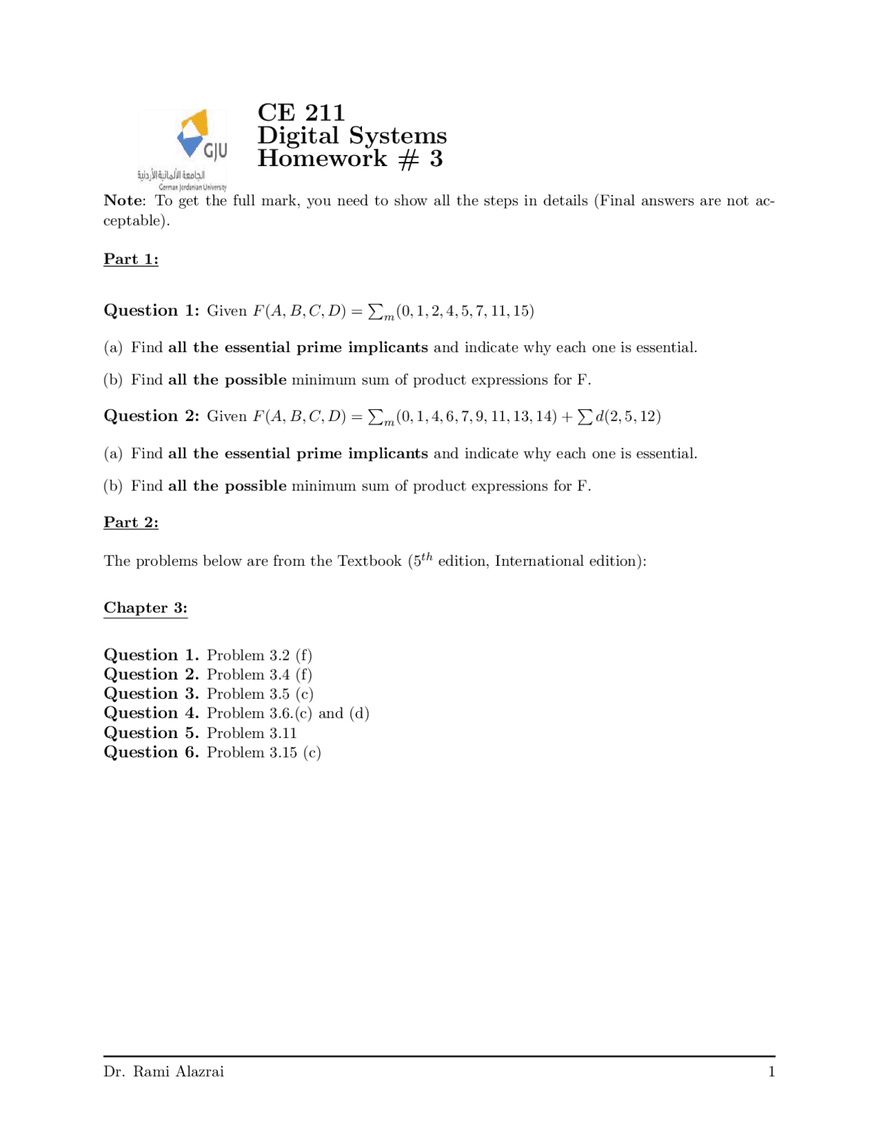 Exercises On Digital Systems Course Docsity
