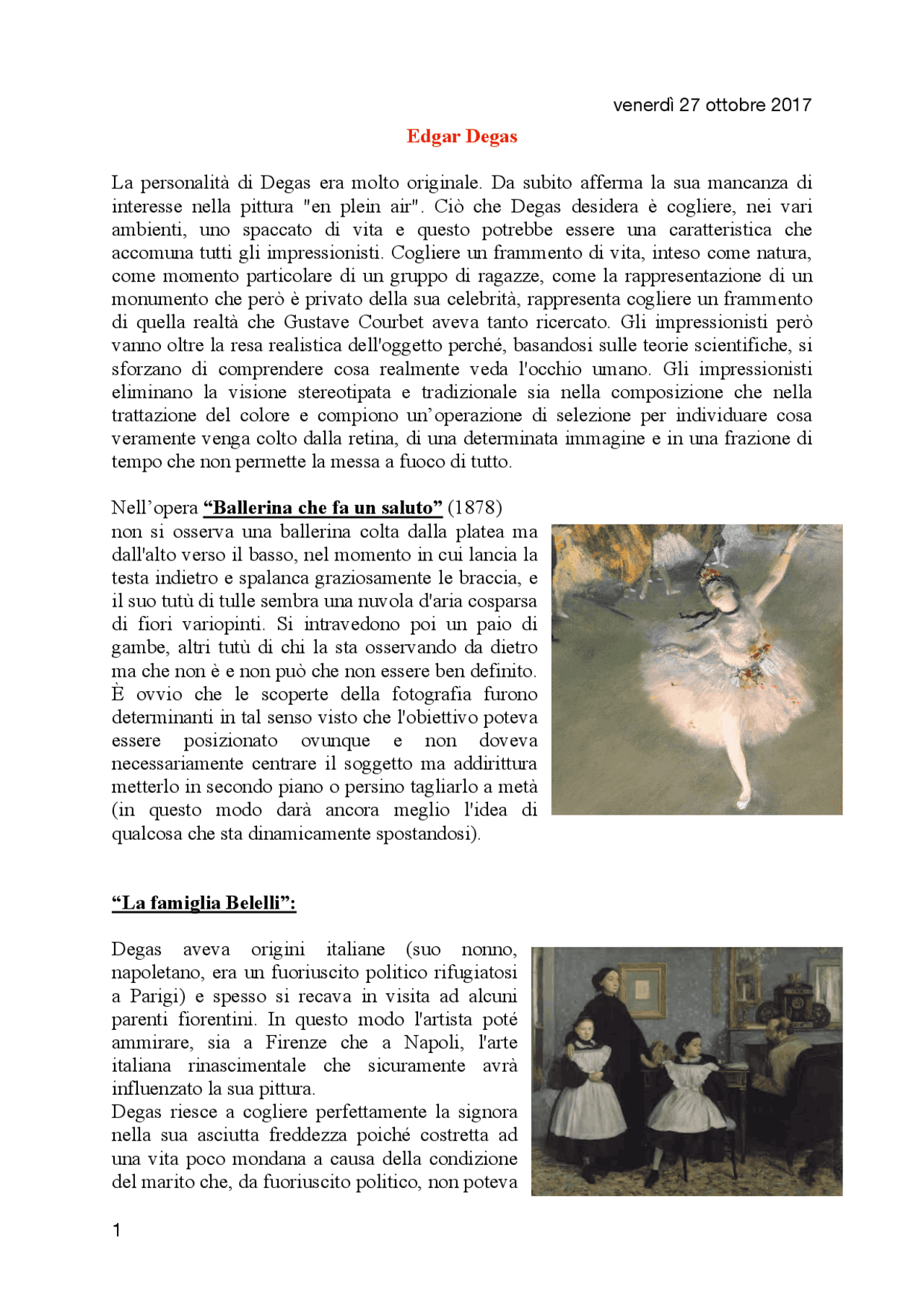 Edgar Degas (analisi opere) - Docsity
