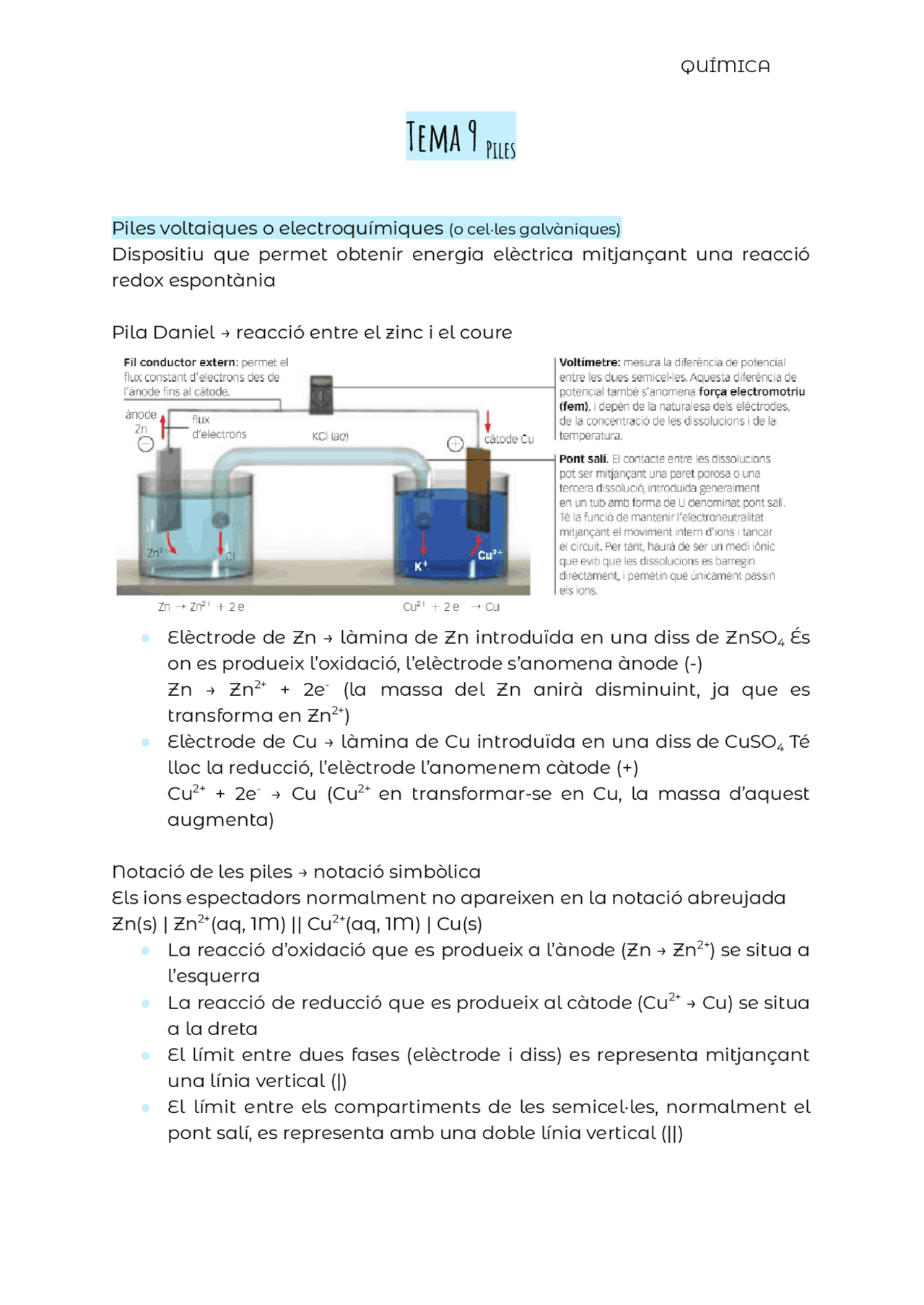 Piles electroquímiques (voltaiques) - Docsity