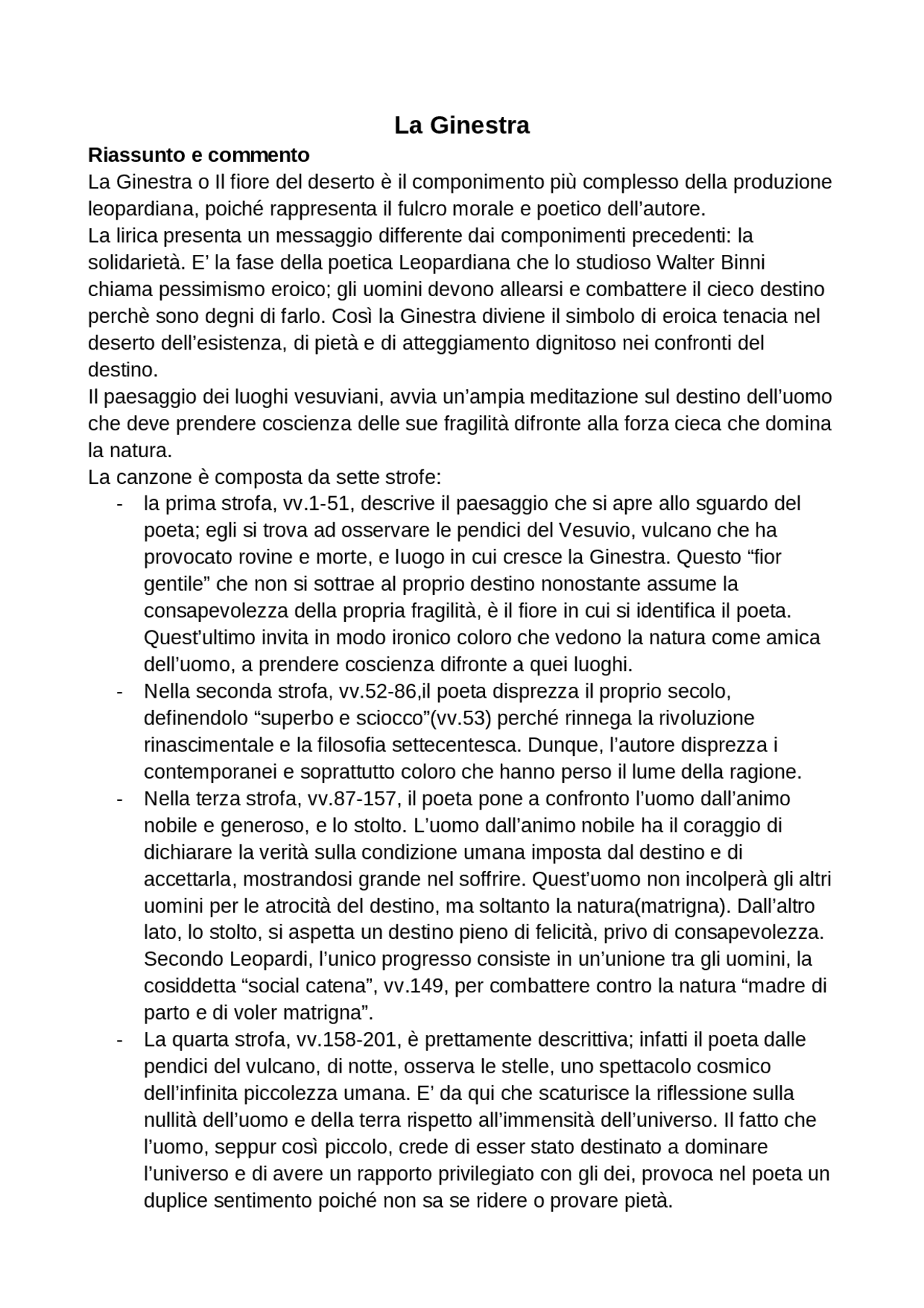 La Ginestra Analisi Docsity