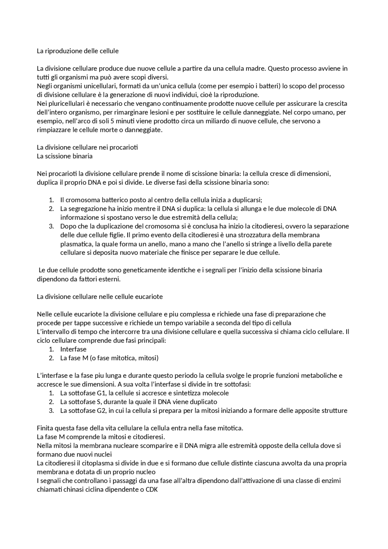 La Riproduzione Delle Cellule Docsity