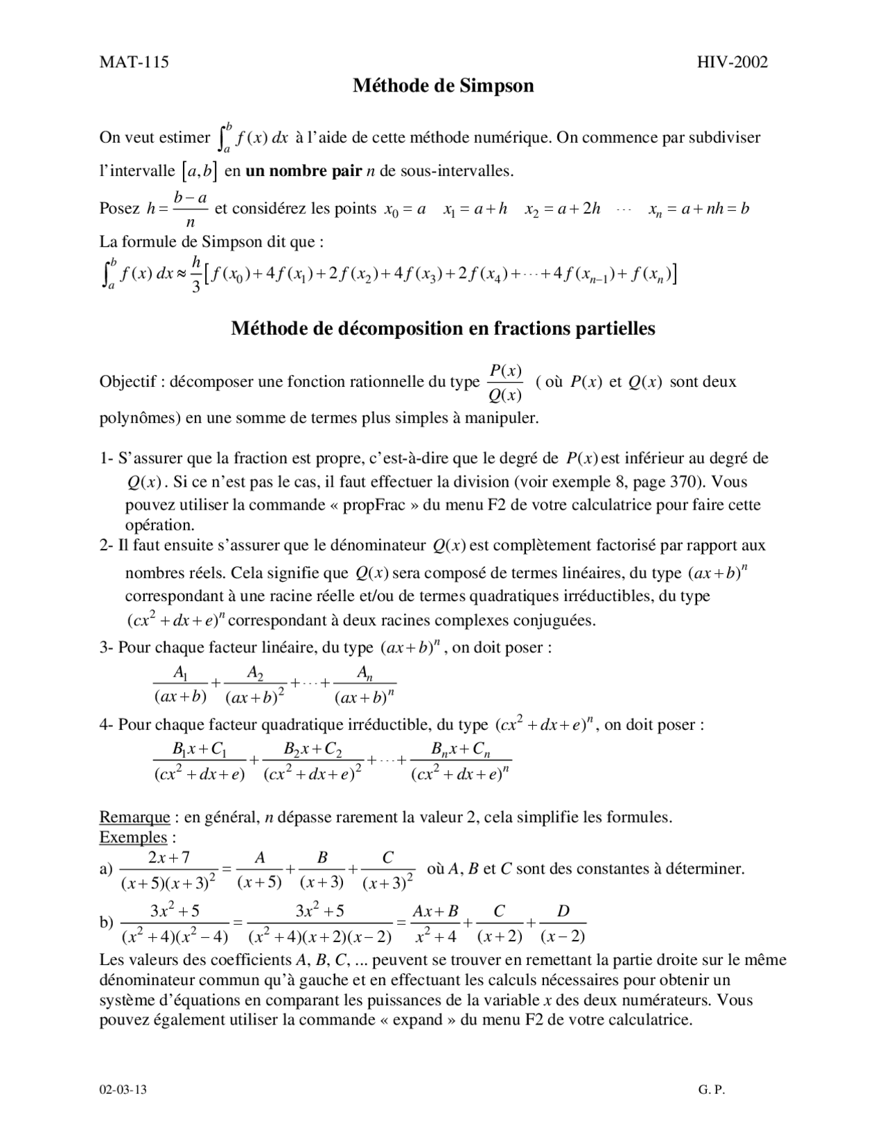 La formule de Simpson avec exemples - Docsity