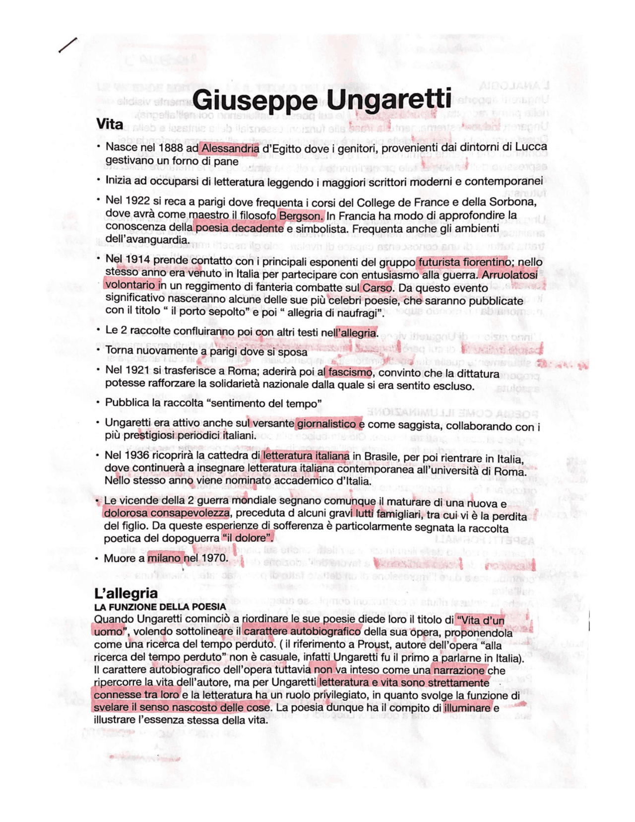 Giuseppe Ungaretti Riassunti Docsity