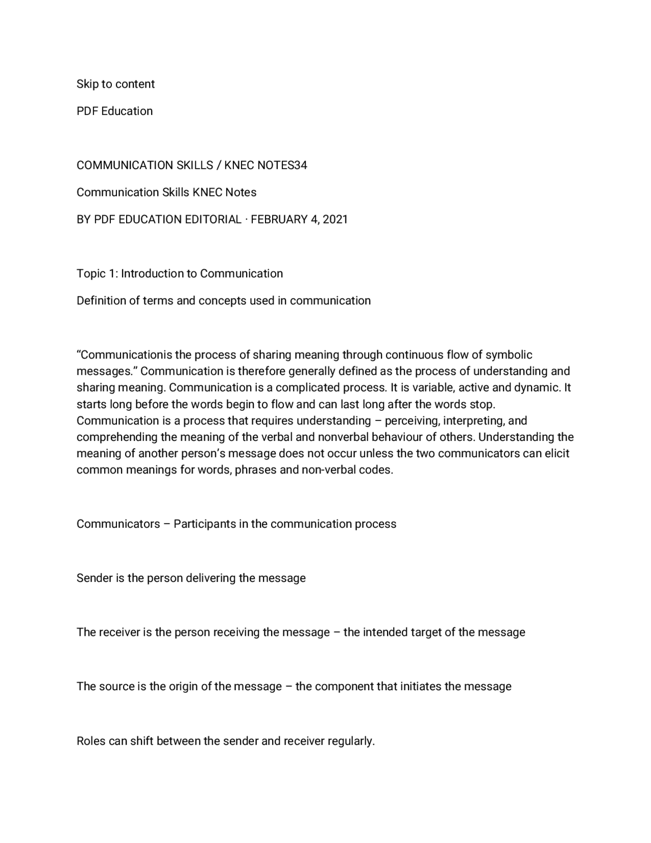 Communication Skills Notes Docsity