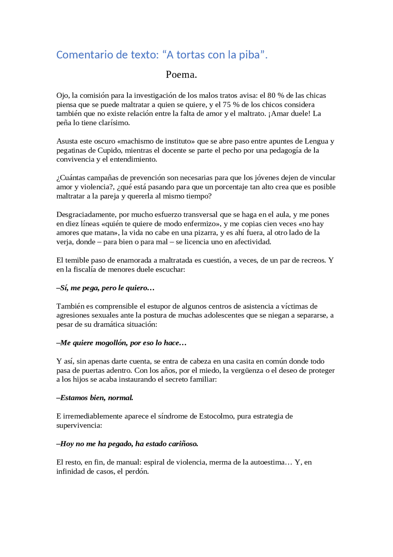 Comentario De Texto Periodístico Docsity