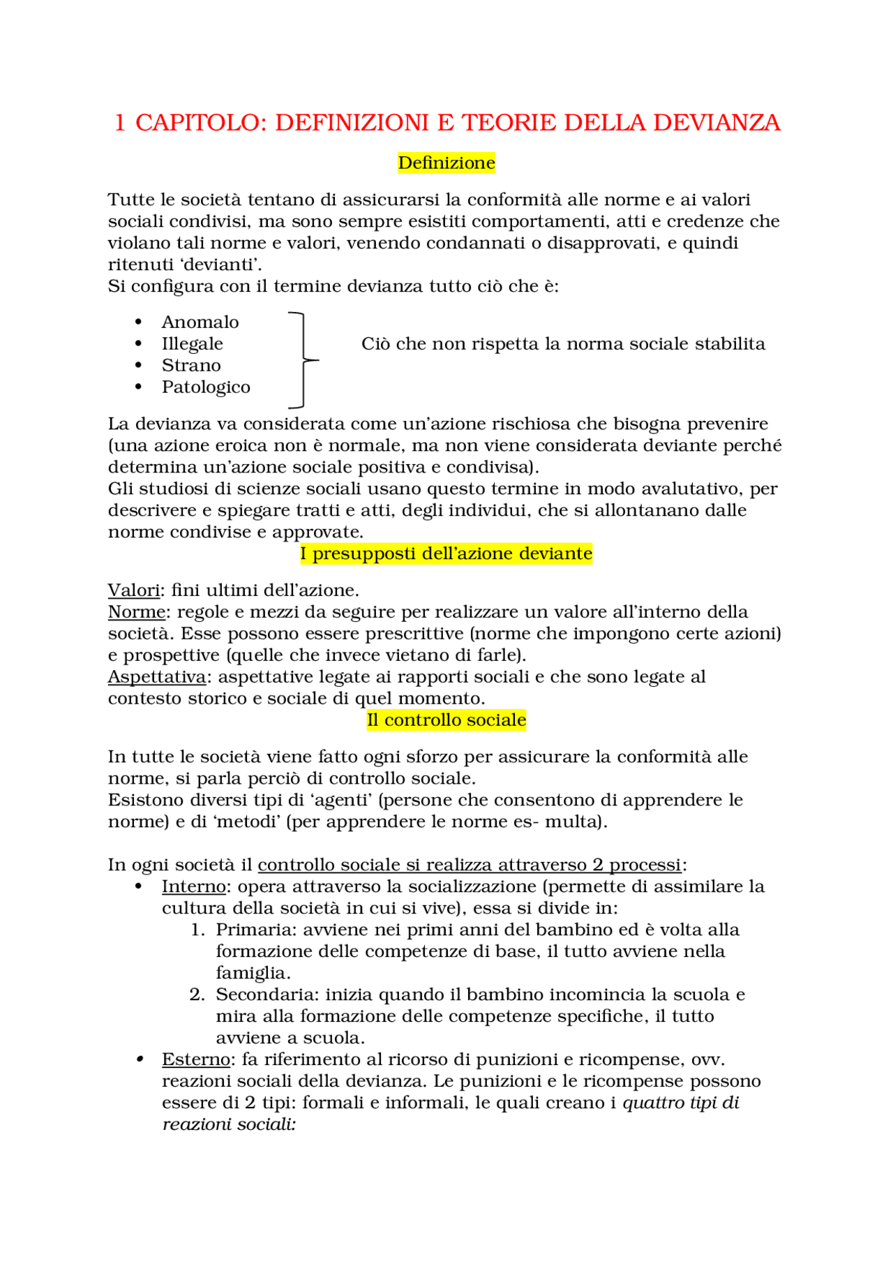 Riassunto Del Cap 1 Del Libro Sociologia Della Devianza Docsity