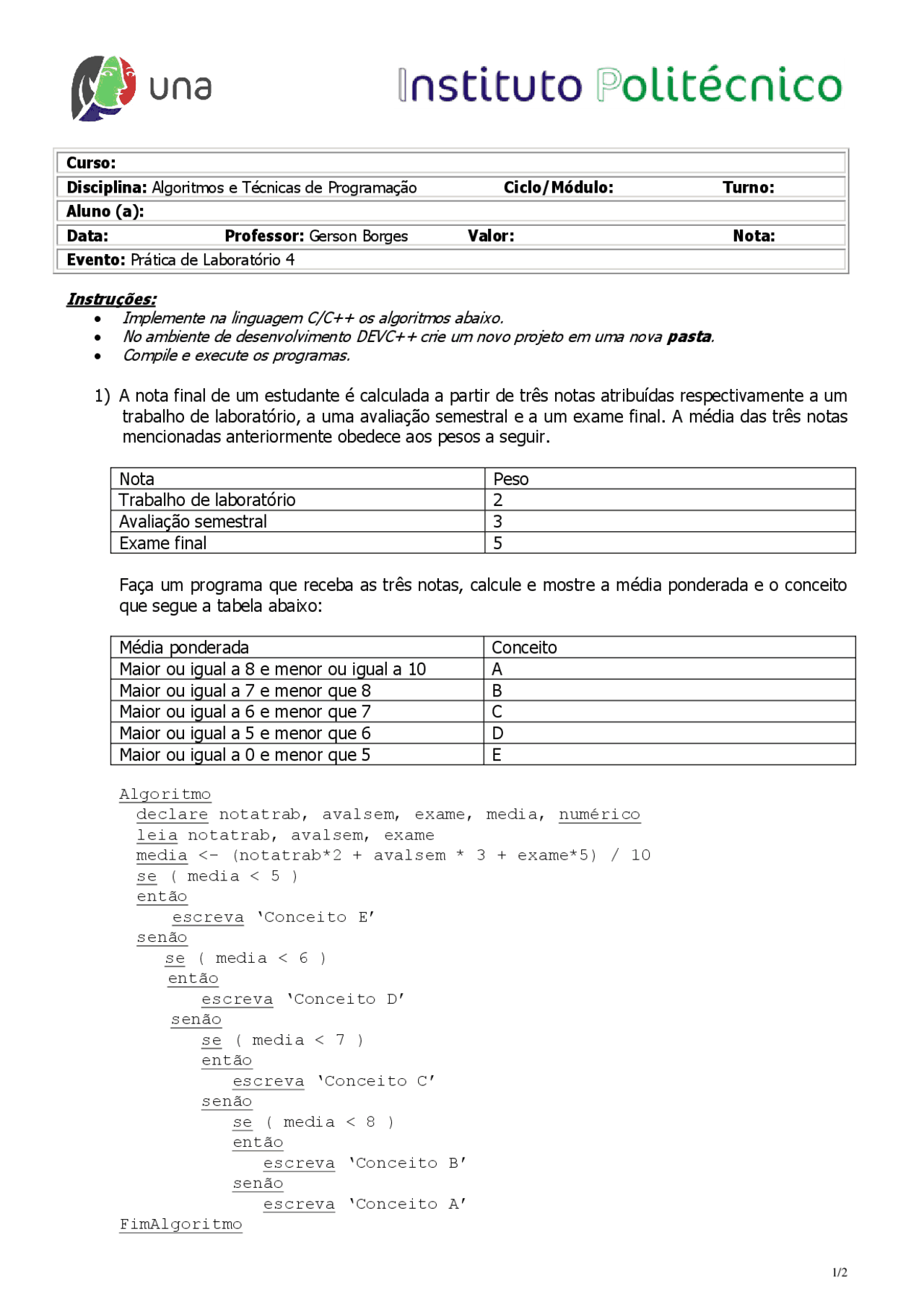 Exercícios De Programação Docsity