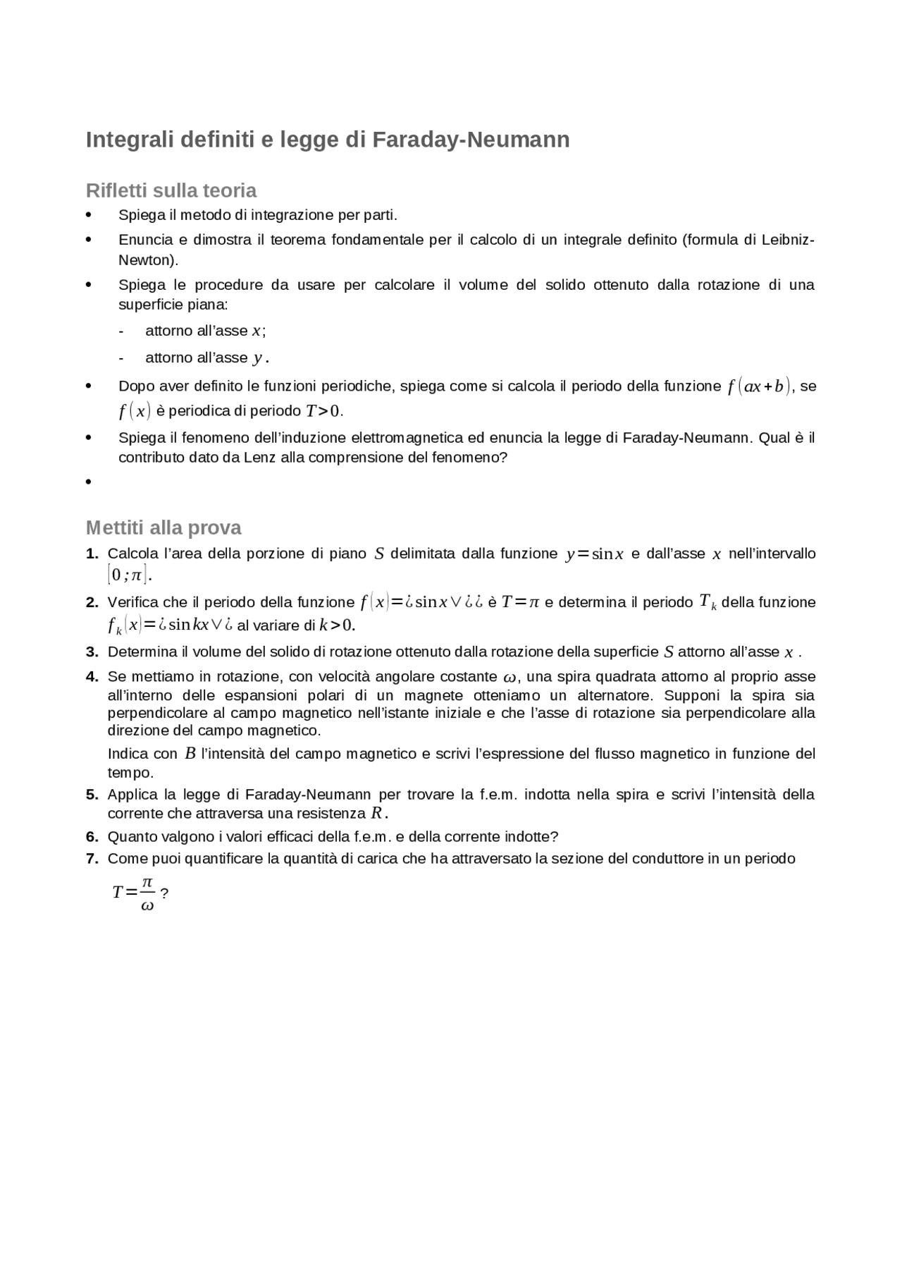 Integrali Definiti E Indefiniti Docsity