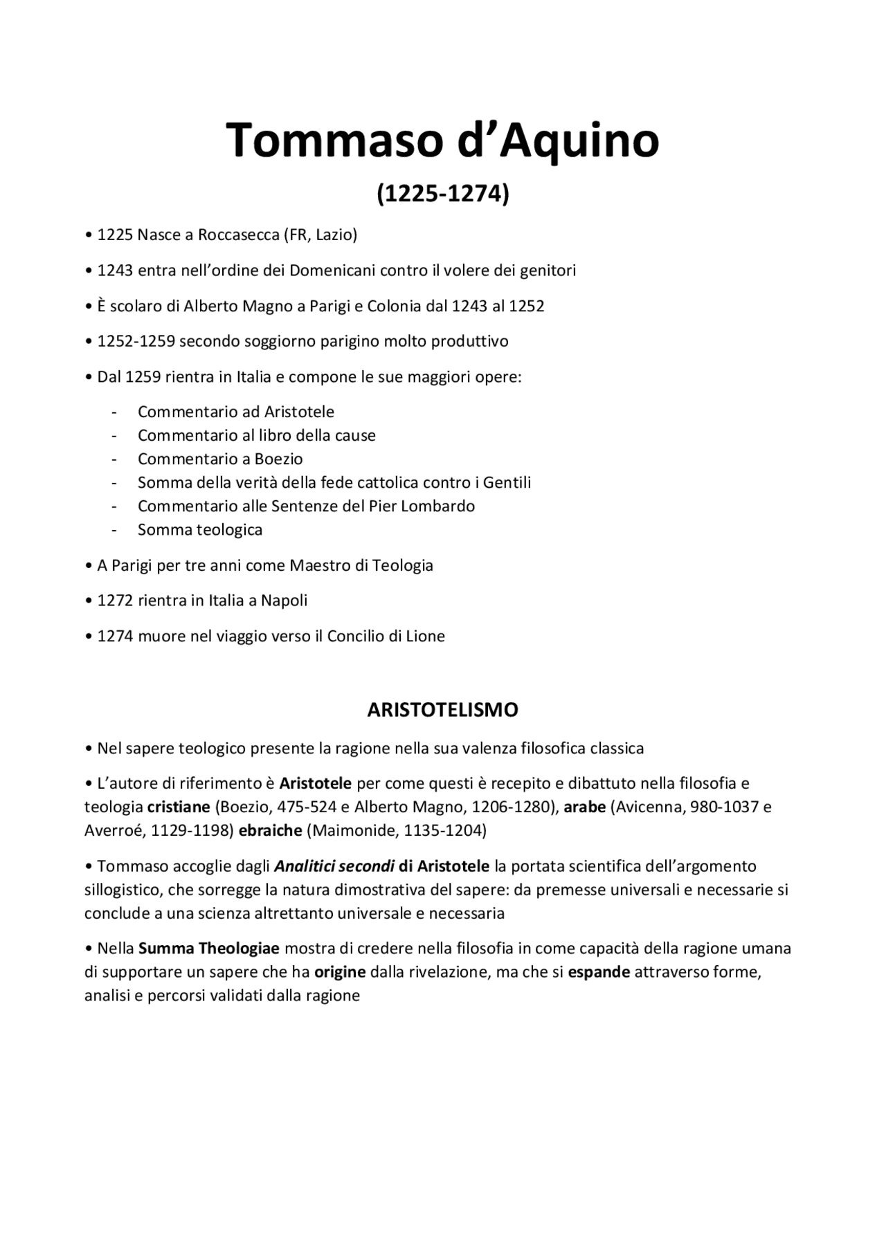 Tommaso Sintesi Schematica Docsity
