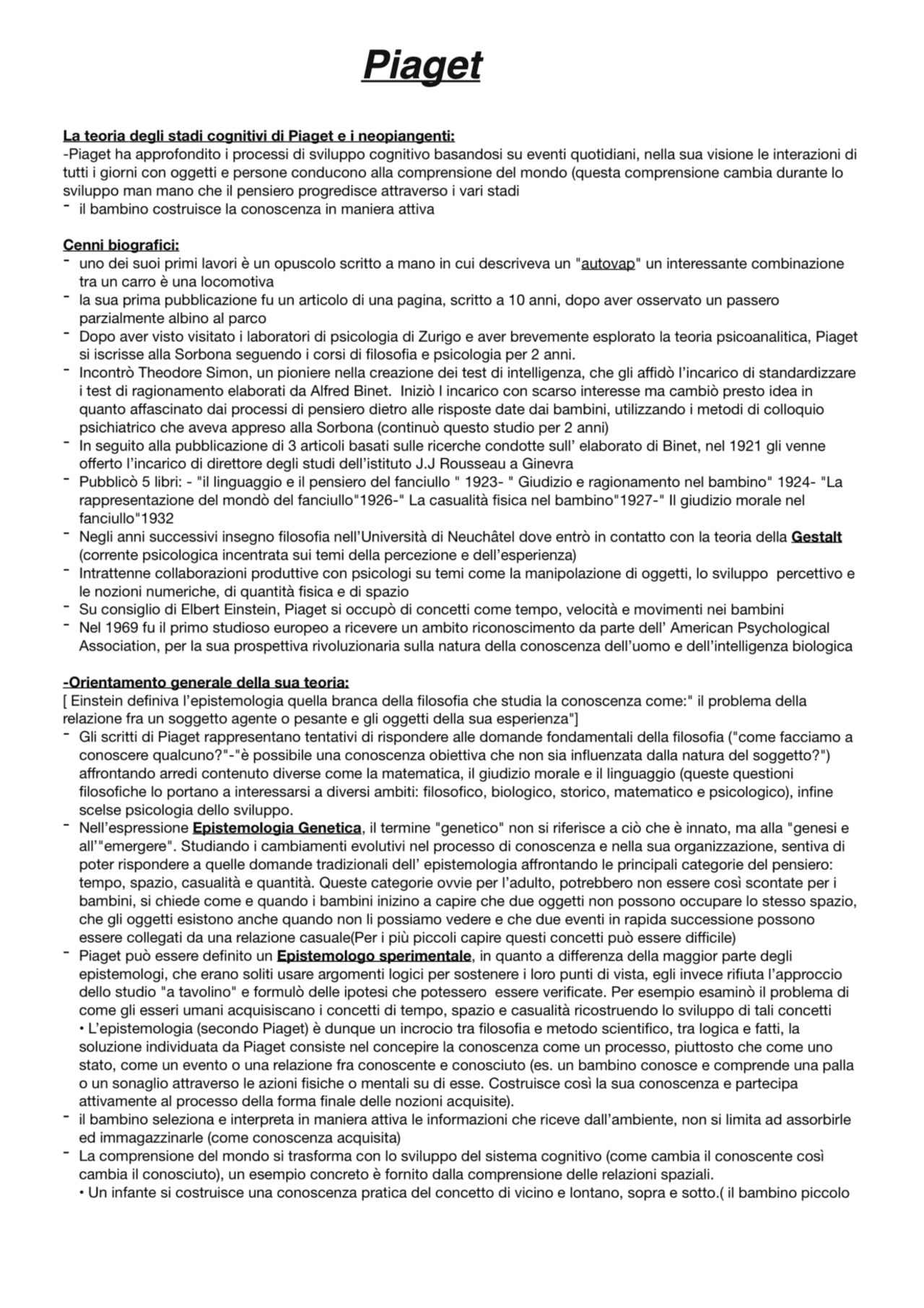 Teoria Dello Sviluppo Psicologico Piaget Docsity