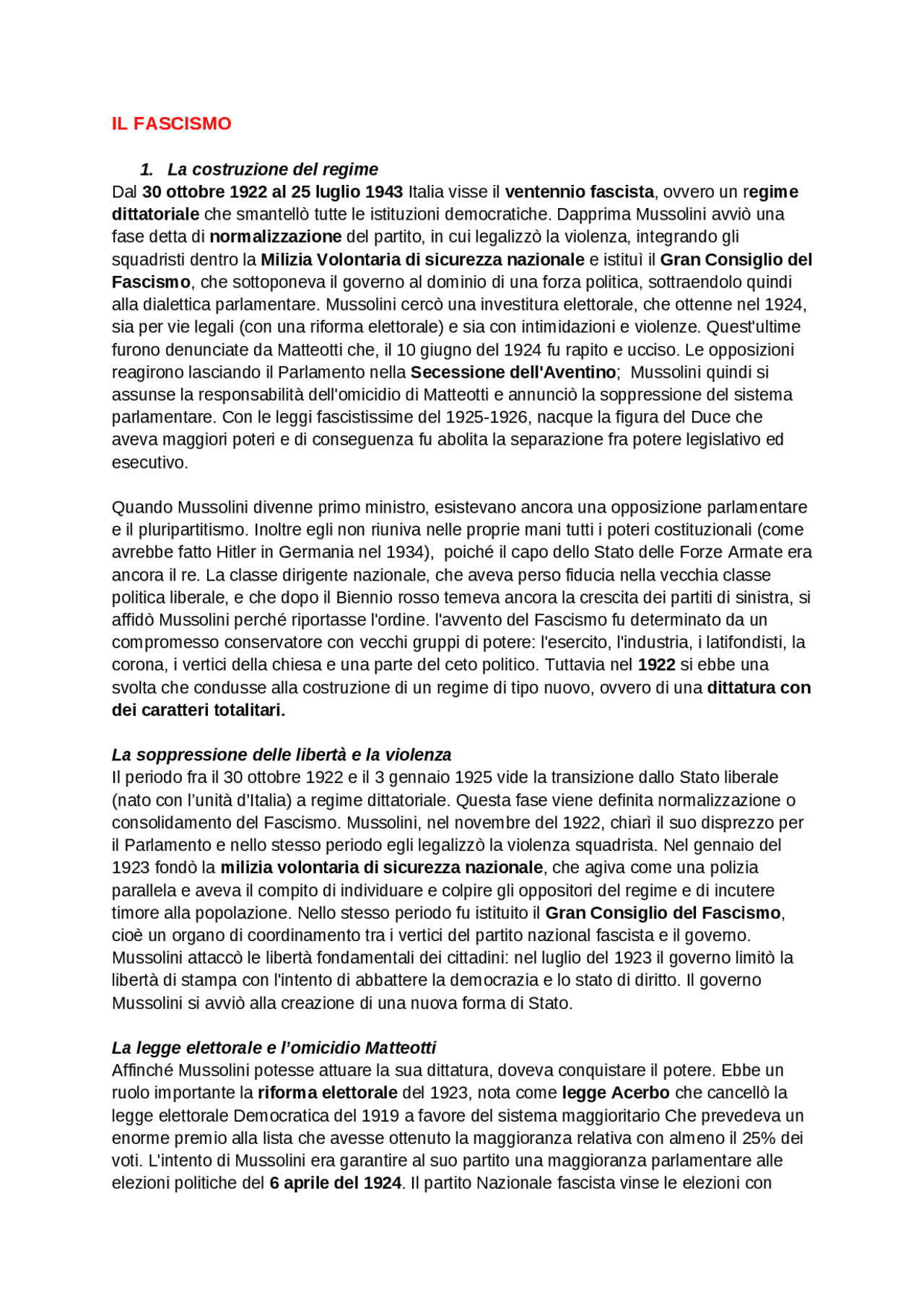 Appunti Di Storia Sul Fascismo Docsity