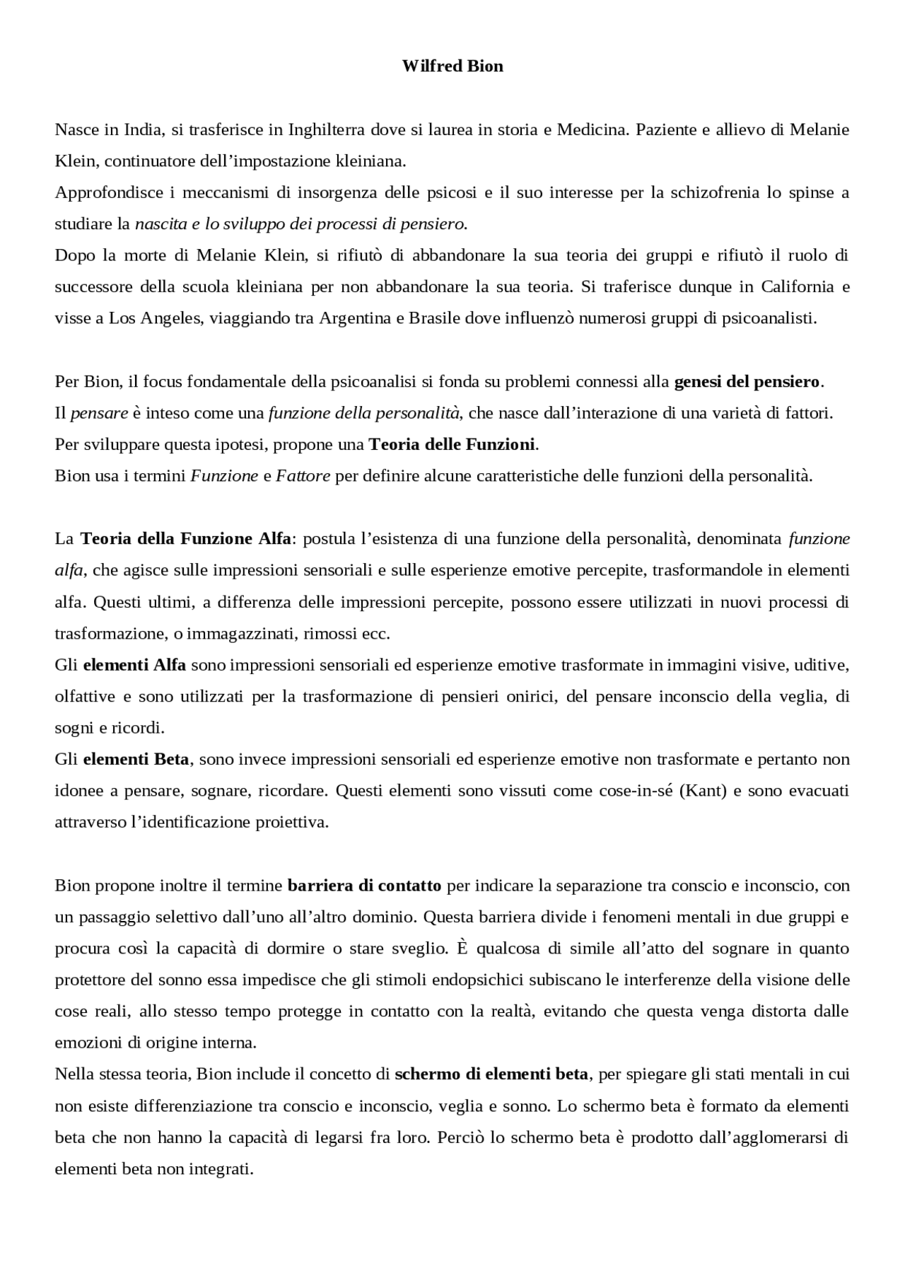 Introduzione Al Pensiero Di Bion Docsity