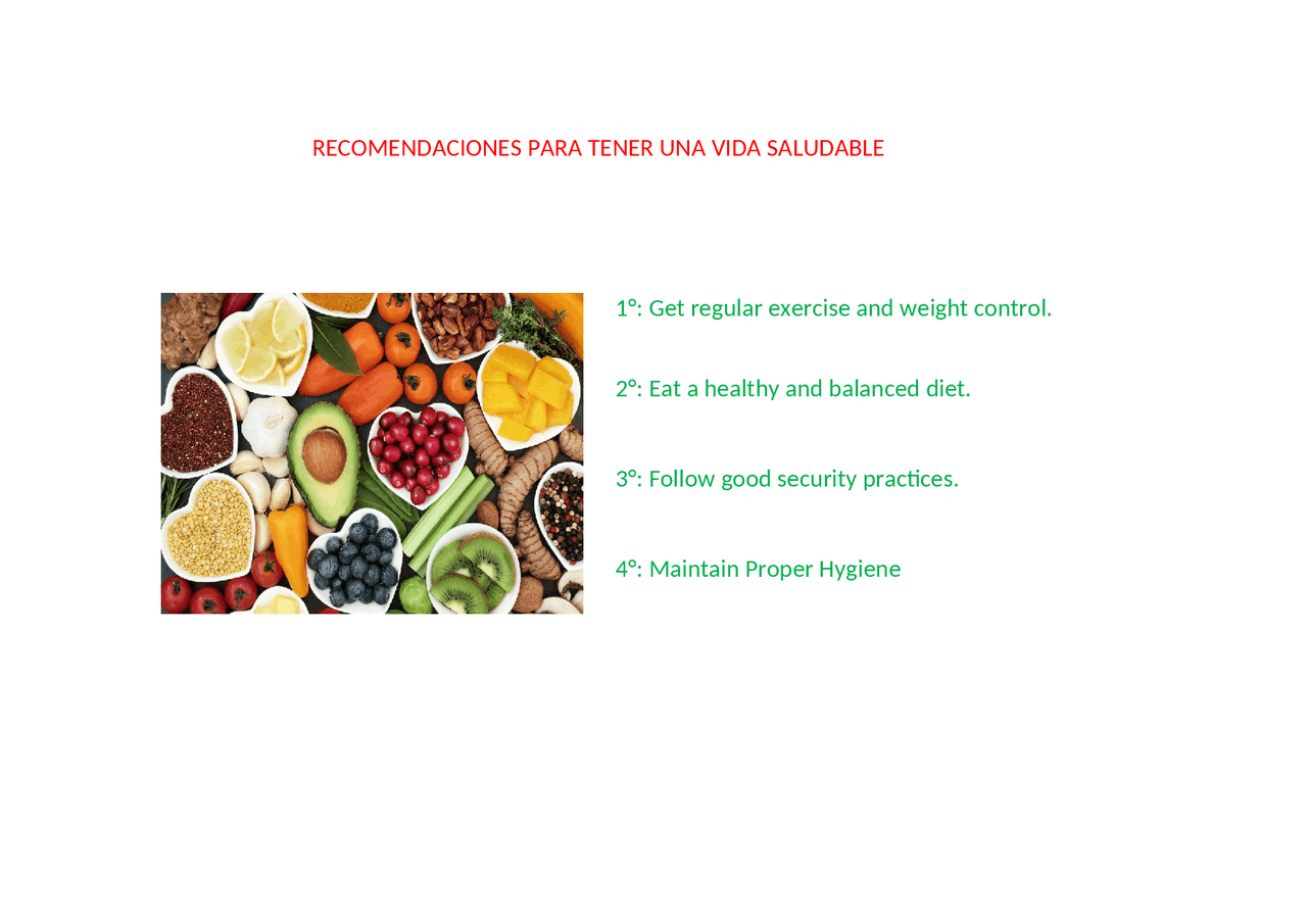Recomendaciones para una vida saludable | Apuntes de Inglés | Docsity