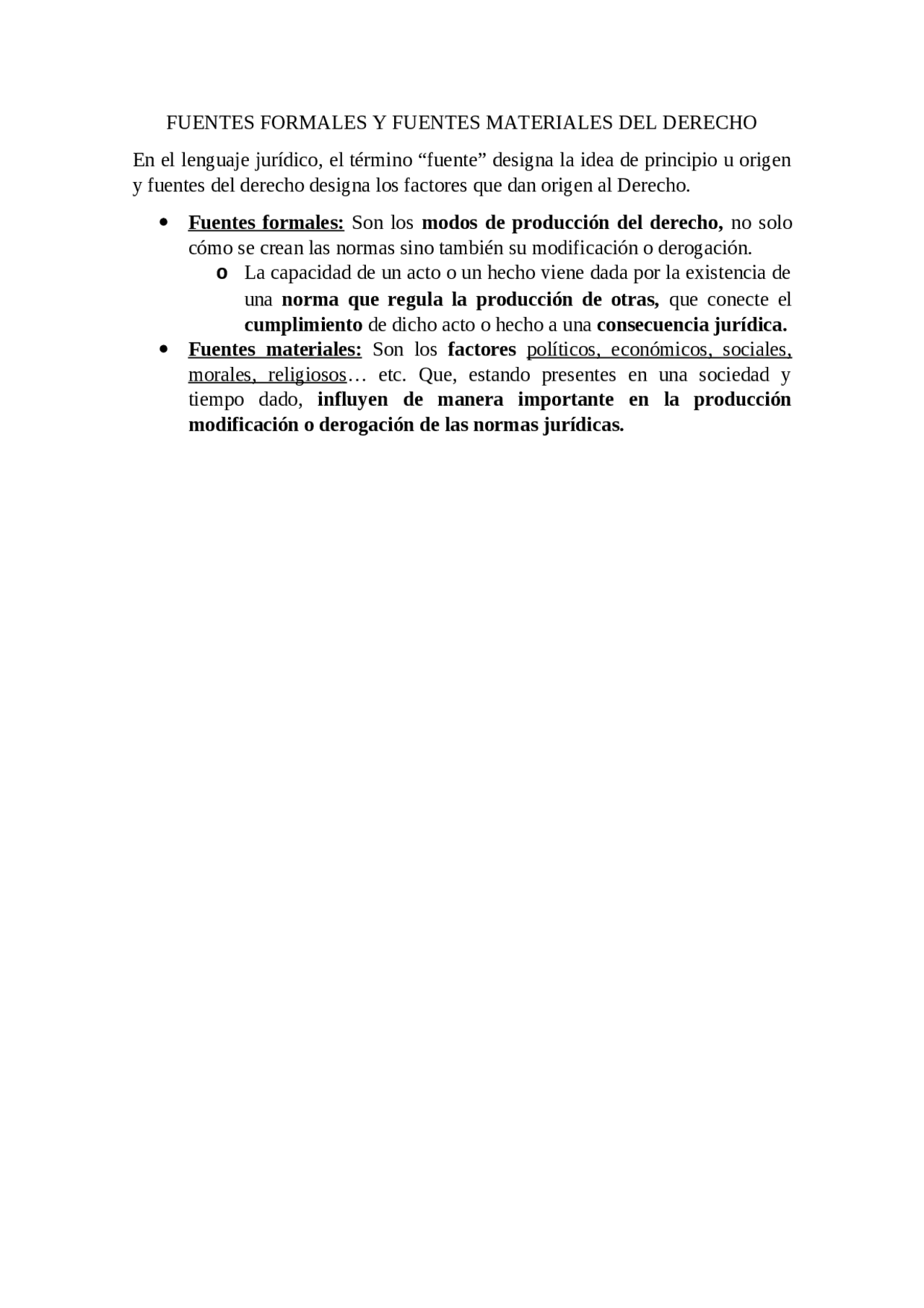 Fuentes formales y fuentes materiales del derecho - Docsity