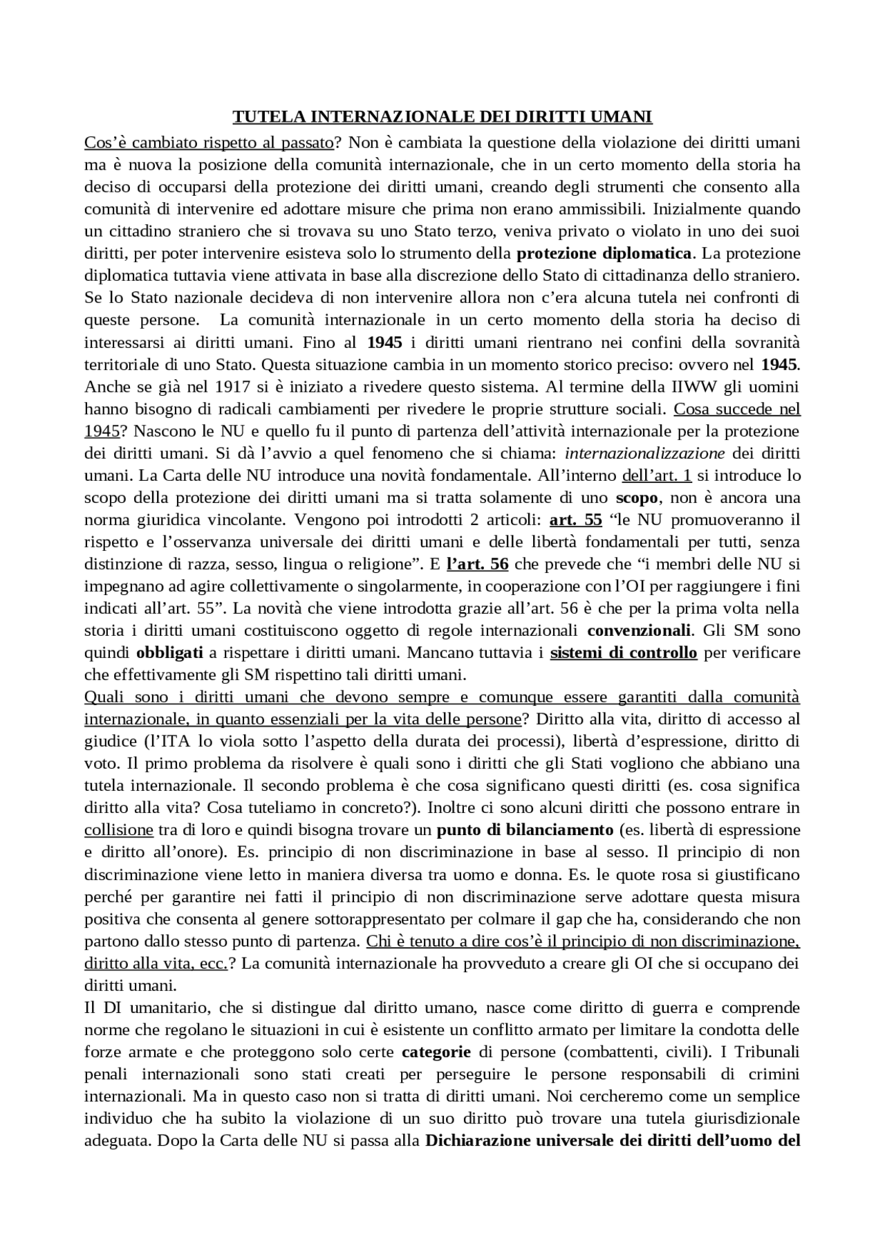 Tutela Dei Diritti Umani Docsity