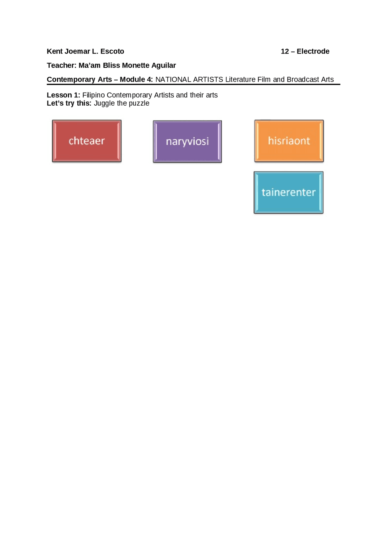 Contemporary Arts Documents And Answers Docsity