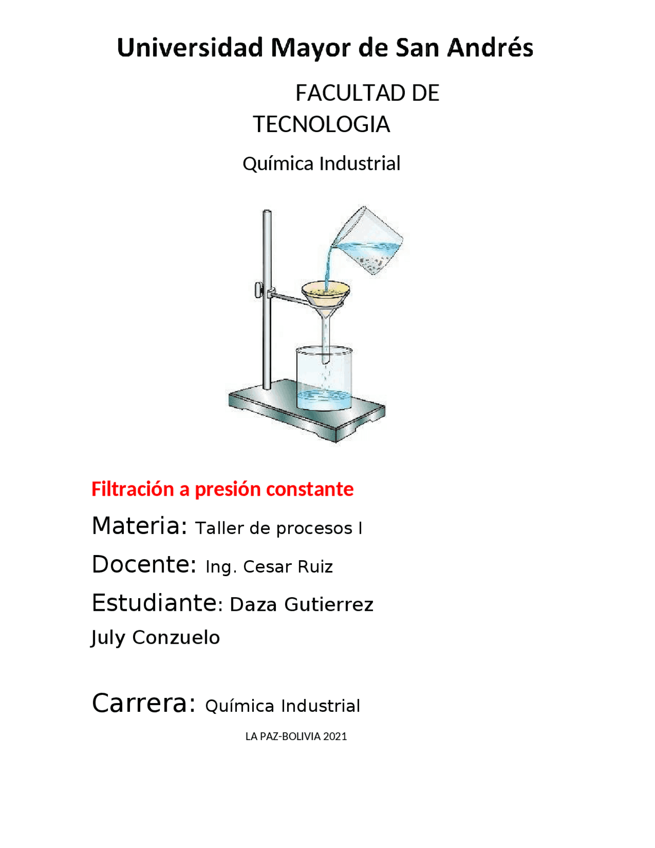 Procedimiento de laboratorio filtracion de sustancias - Docsity