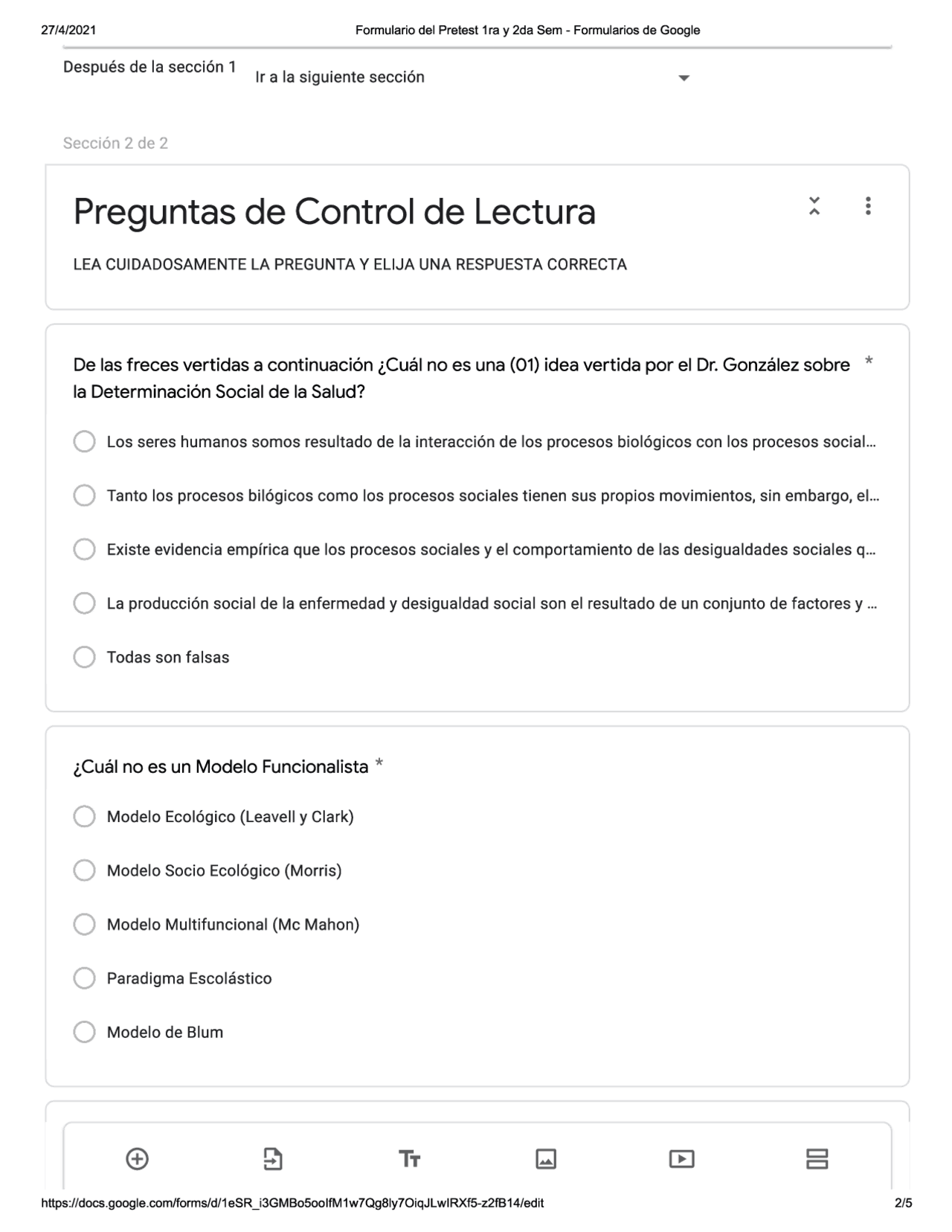 Test de control de lectura semana 1 y 2 - Docsity