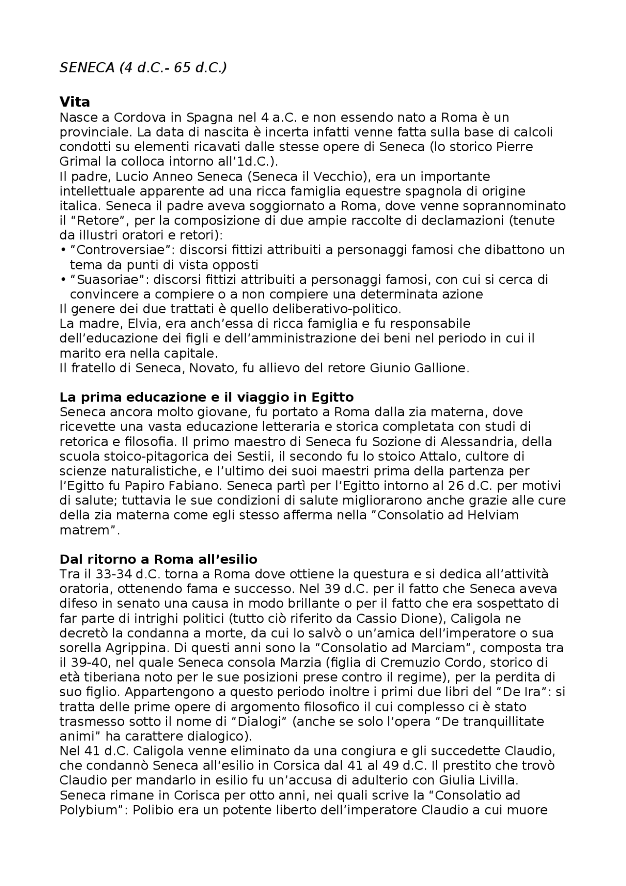 Riassunto Completo Su Seneca Docsity