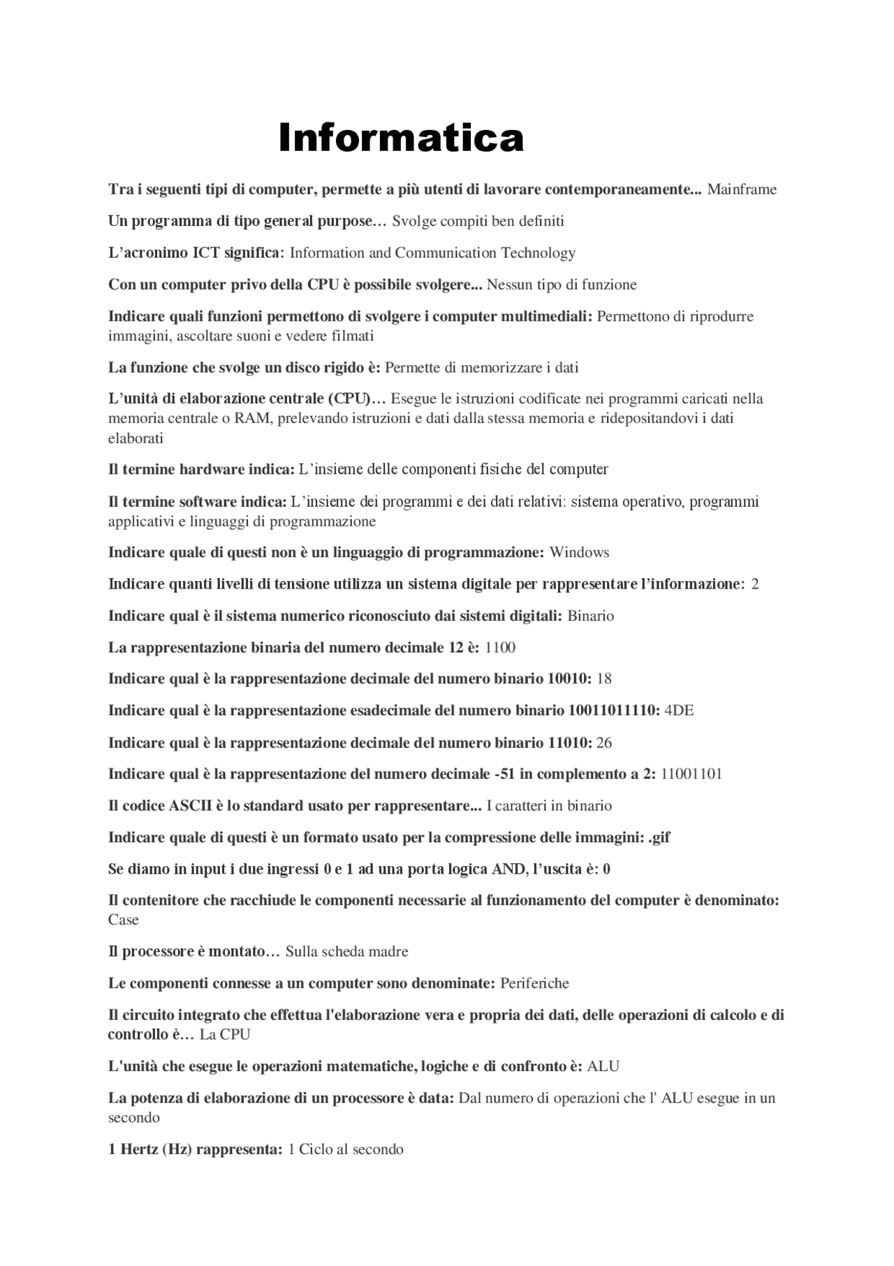 Tutte Le Domande E Risposte Della Prova Desame Di Informatica