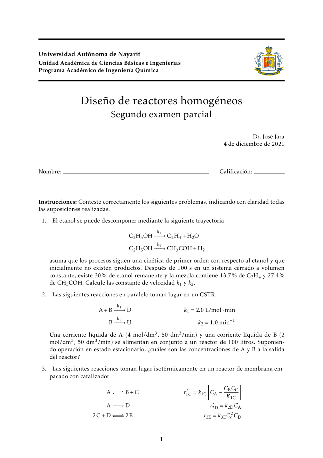 Cinética Química Reactores Docsity