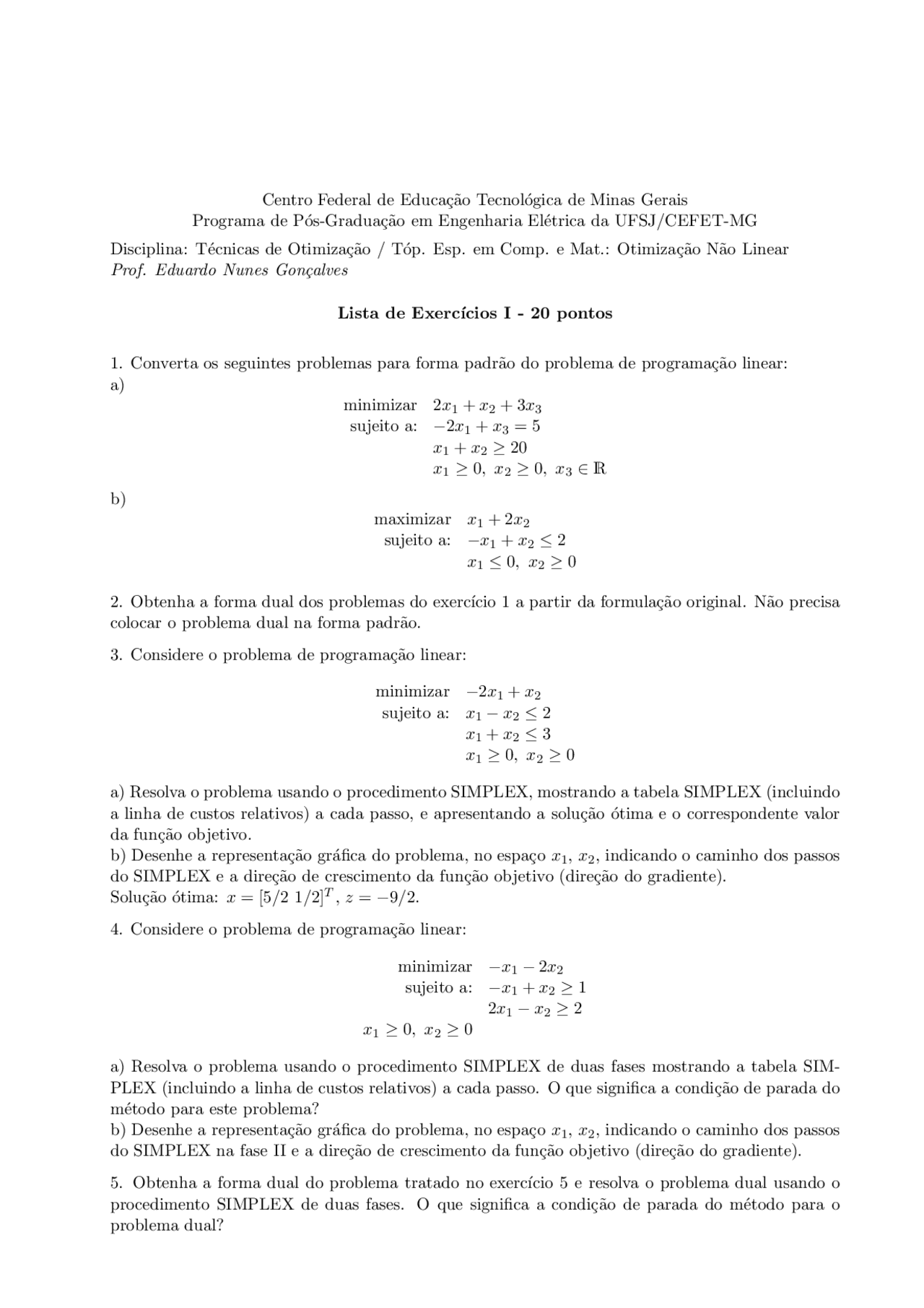 Exercíocios Otimização Exercises Convex Optimization Docsity