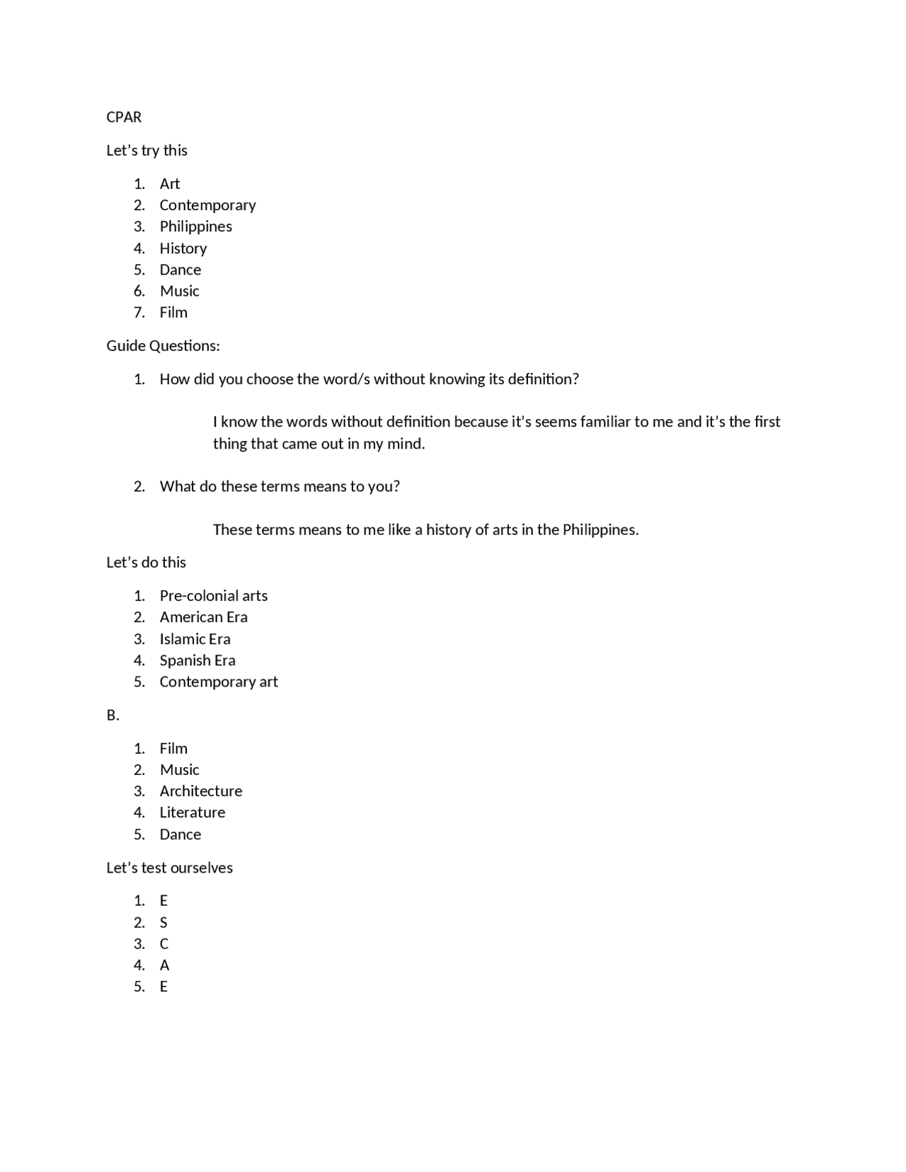 Contemporary Arts Documents and Answers - Docsity