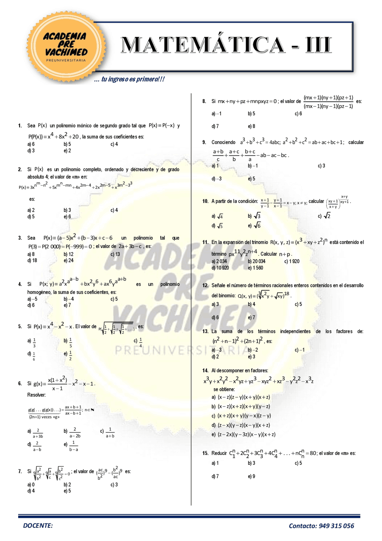 Repaso Complemento MatemÁticas Ejercicios De Matemáticas Docsity