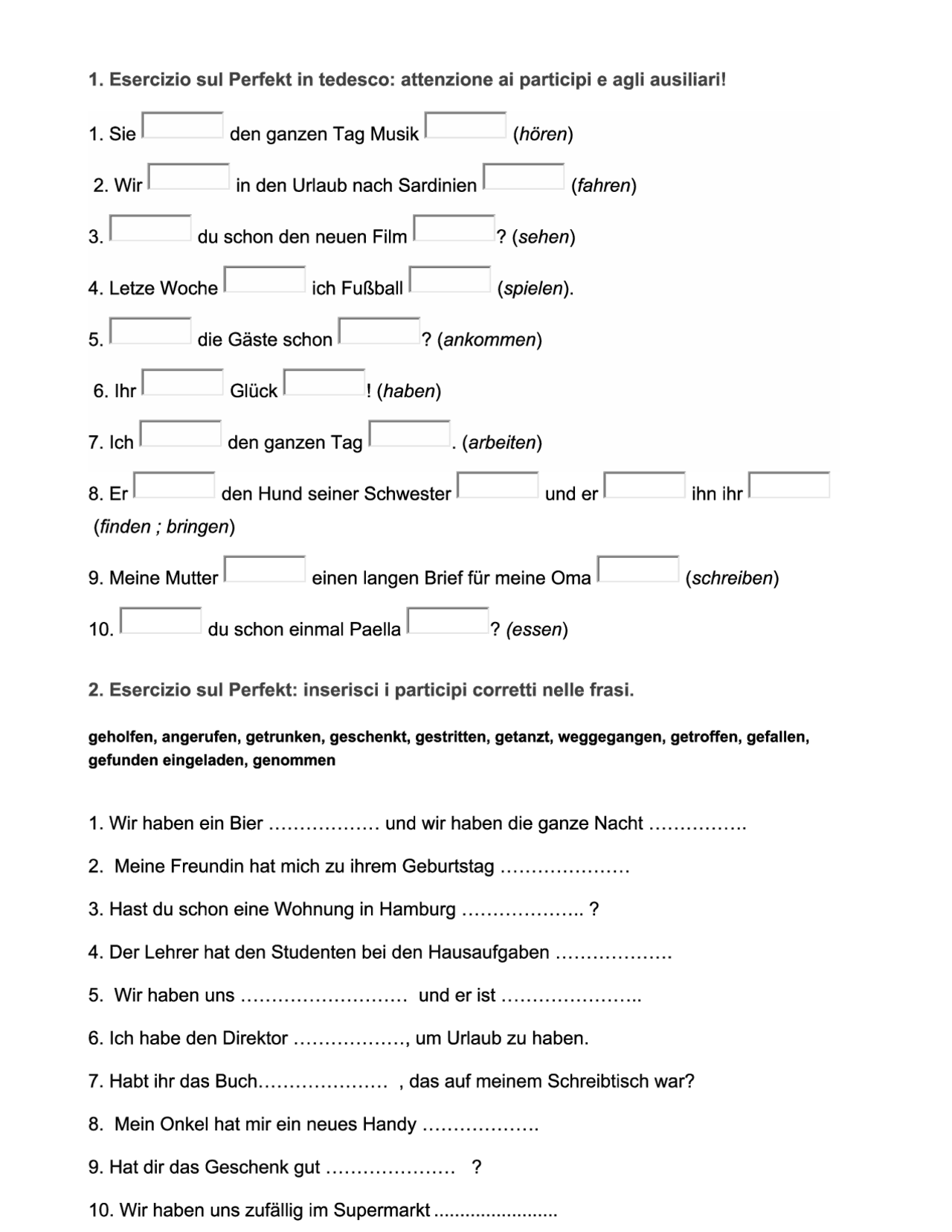 Esercizi Sulla Grammatica Tedesca Docsity