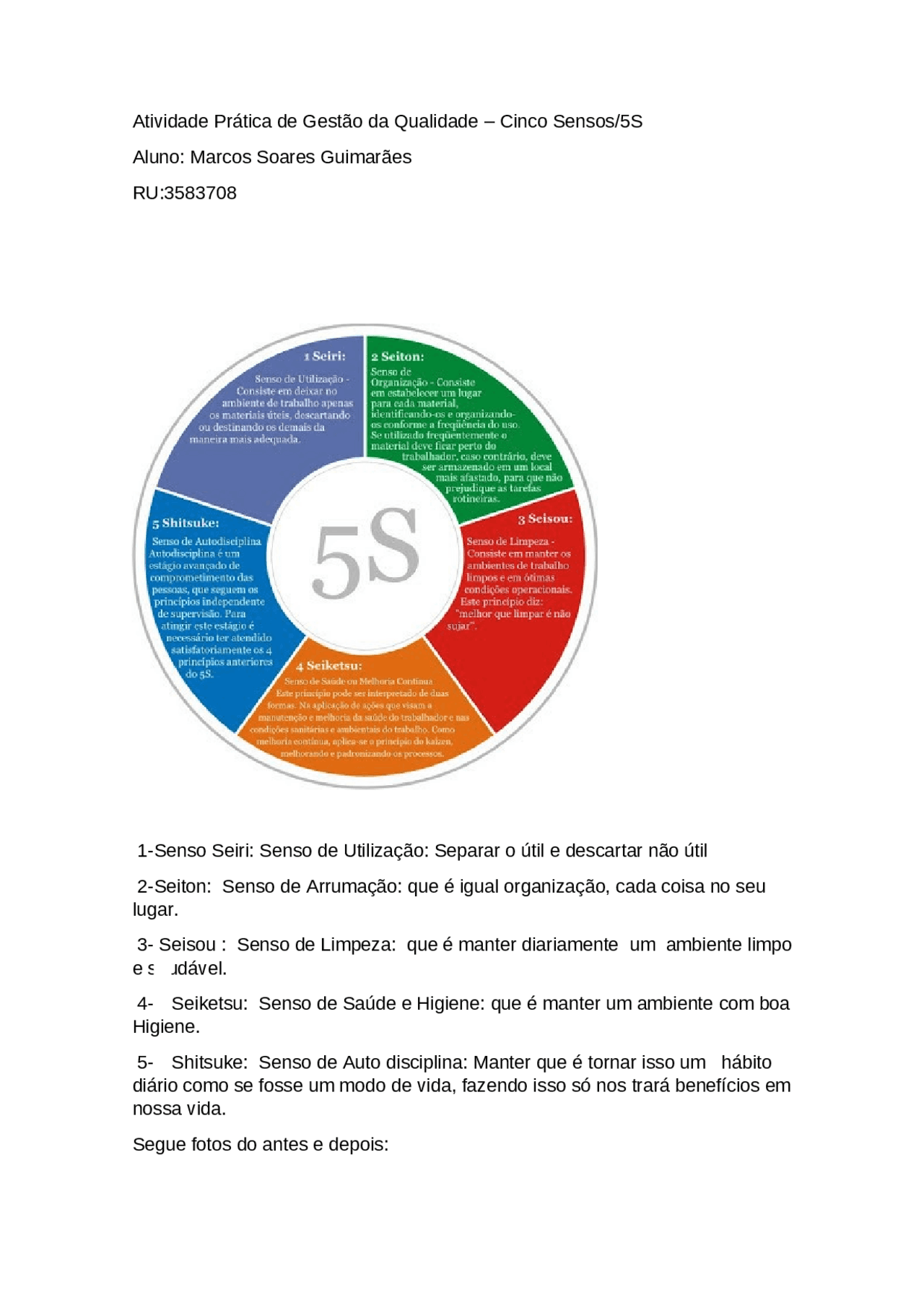 Atividade Pratica De 5s Exercícios Gestão Da Qualidade Docsity