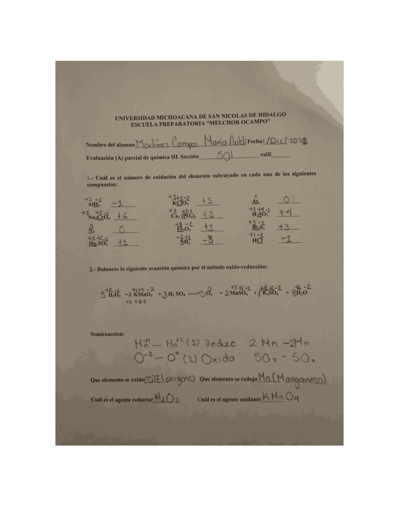 Redox Examen De Ejercicios Docsity