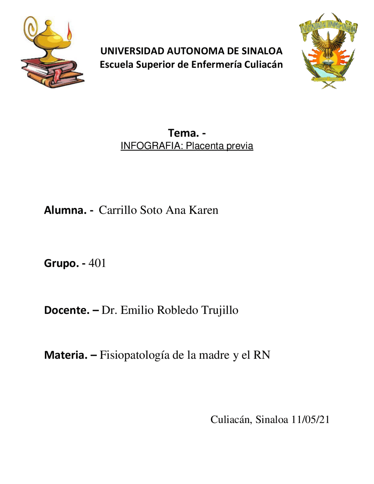 Infografia Placenta Previa Apuntes De Fisiopatología Docsity